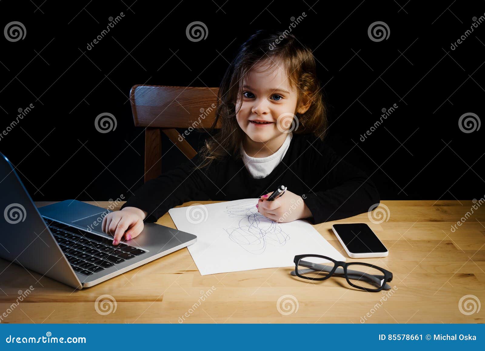 Little Girl Playing in the Office Stock Image - Image of education ...