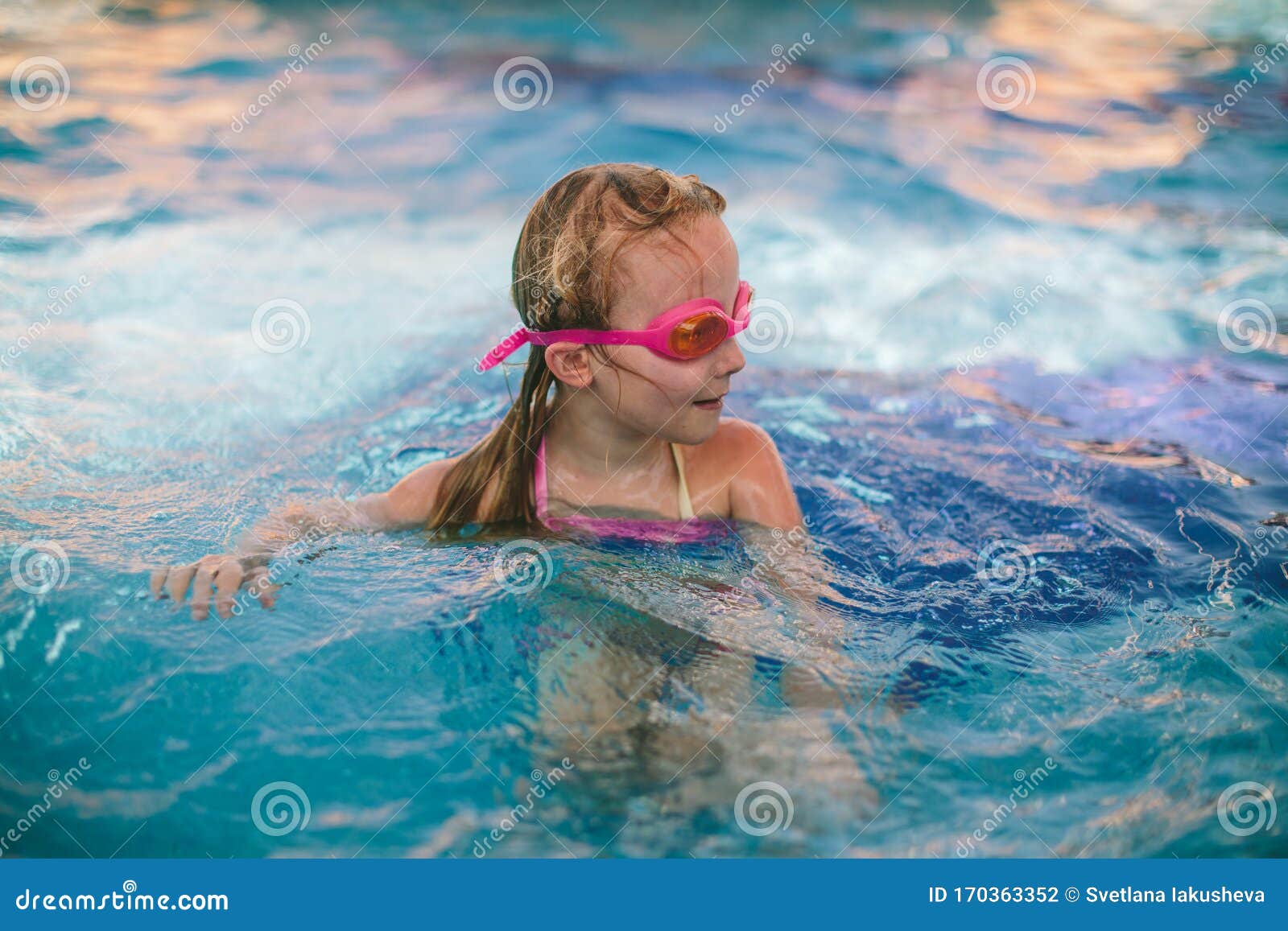 Little Girl Playing on the Pool Stock Photo - Image of people ...