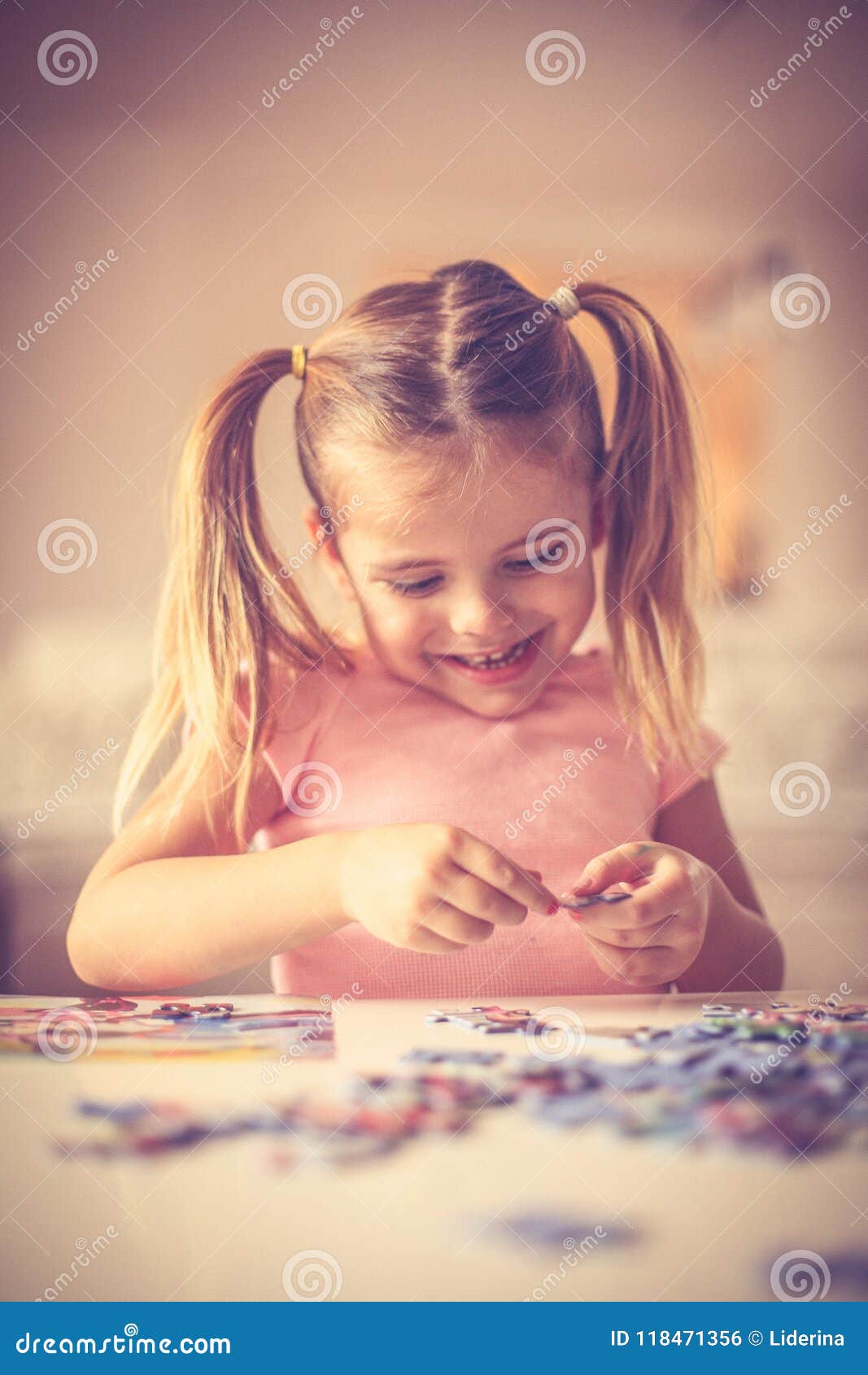 Little Girl Playing with Puzzles. Stock Photo - Image of cute ...