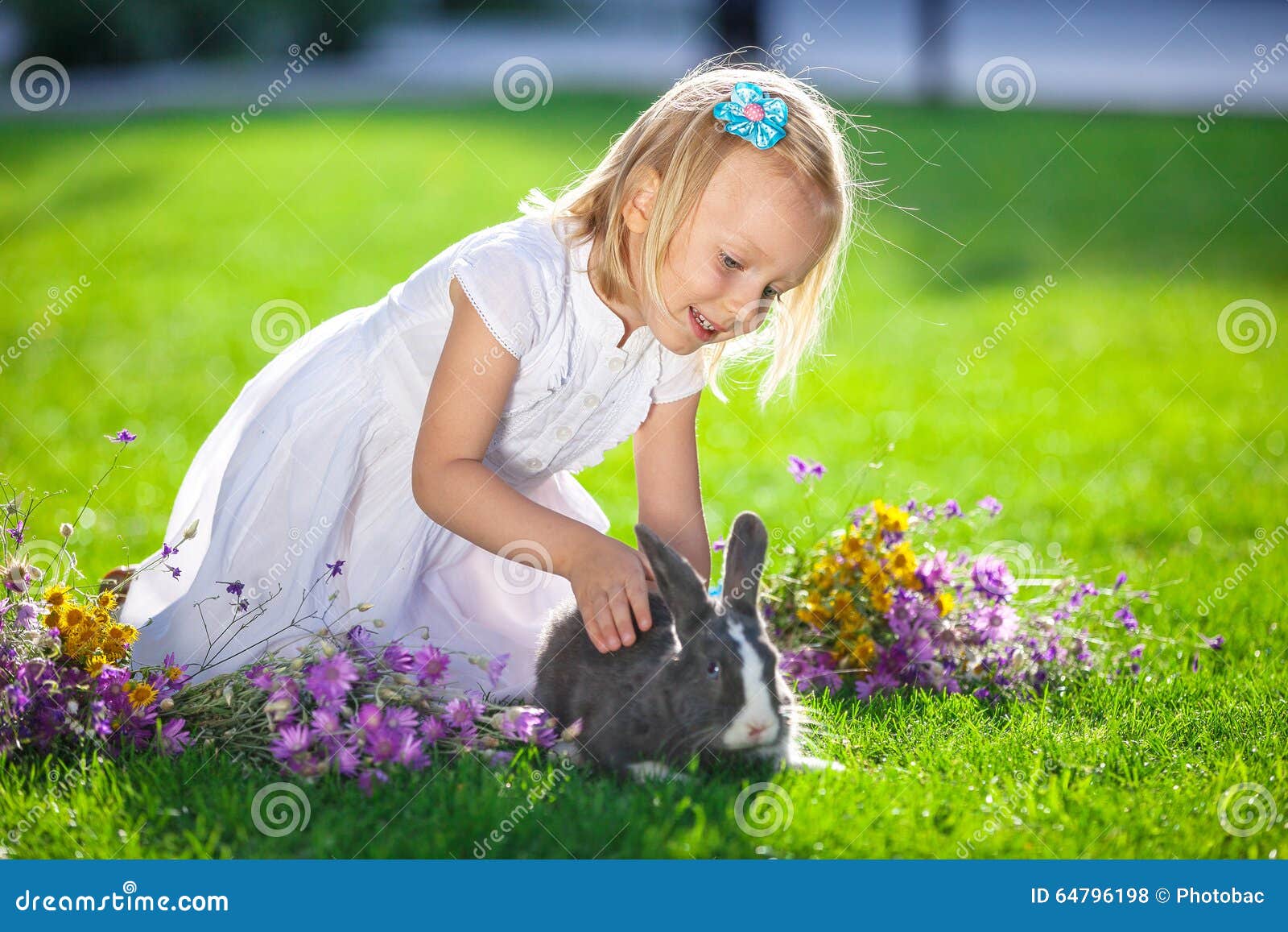Little Girl Playing with Rabbit Stock Photo - Image of love, happy ...