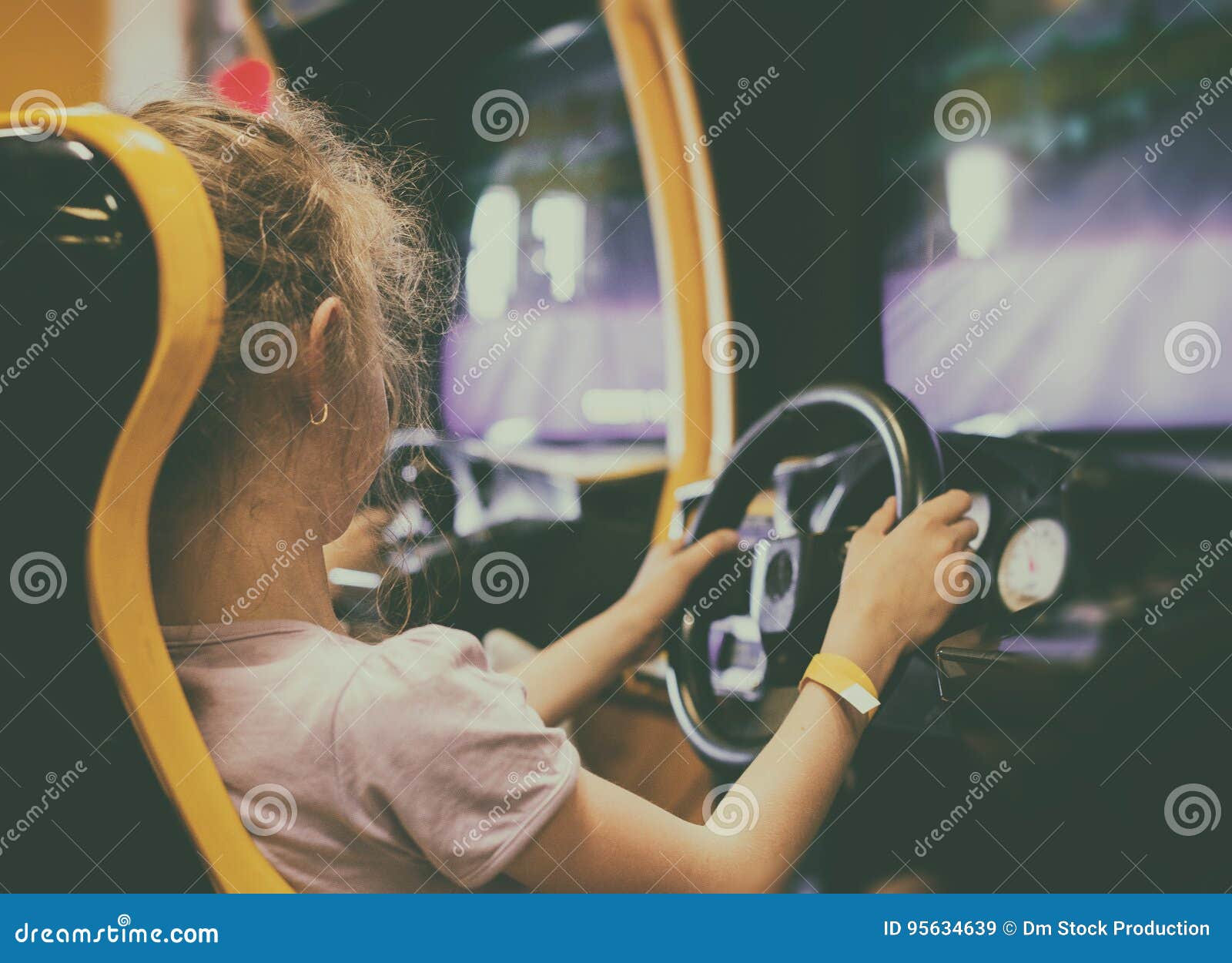 Little Girl Playing Racing Simulator. Stock Image - Image of person ...