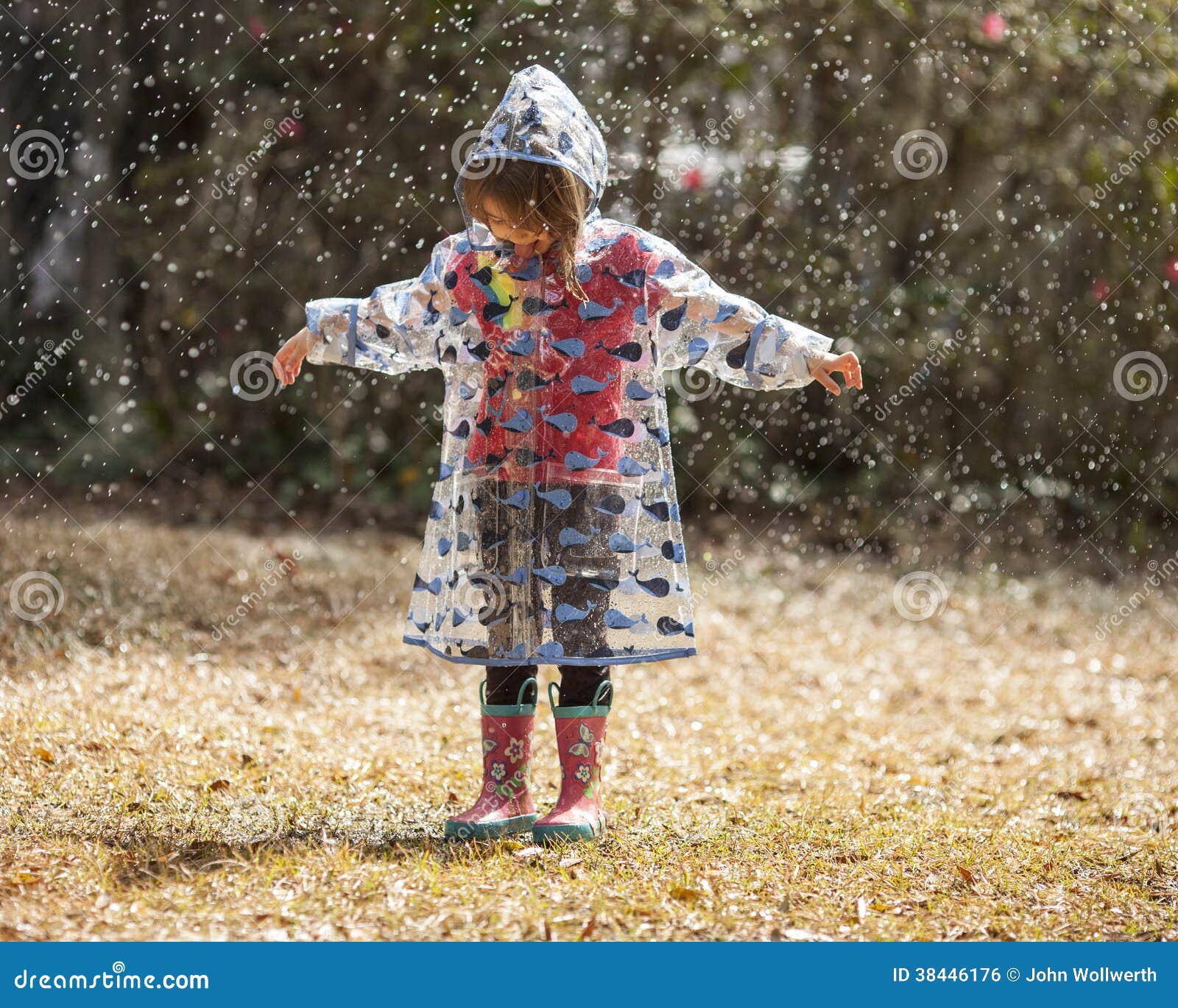 Little Girl Playing in the Rain Stock Photo - Image of precipitation ...
