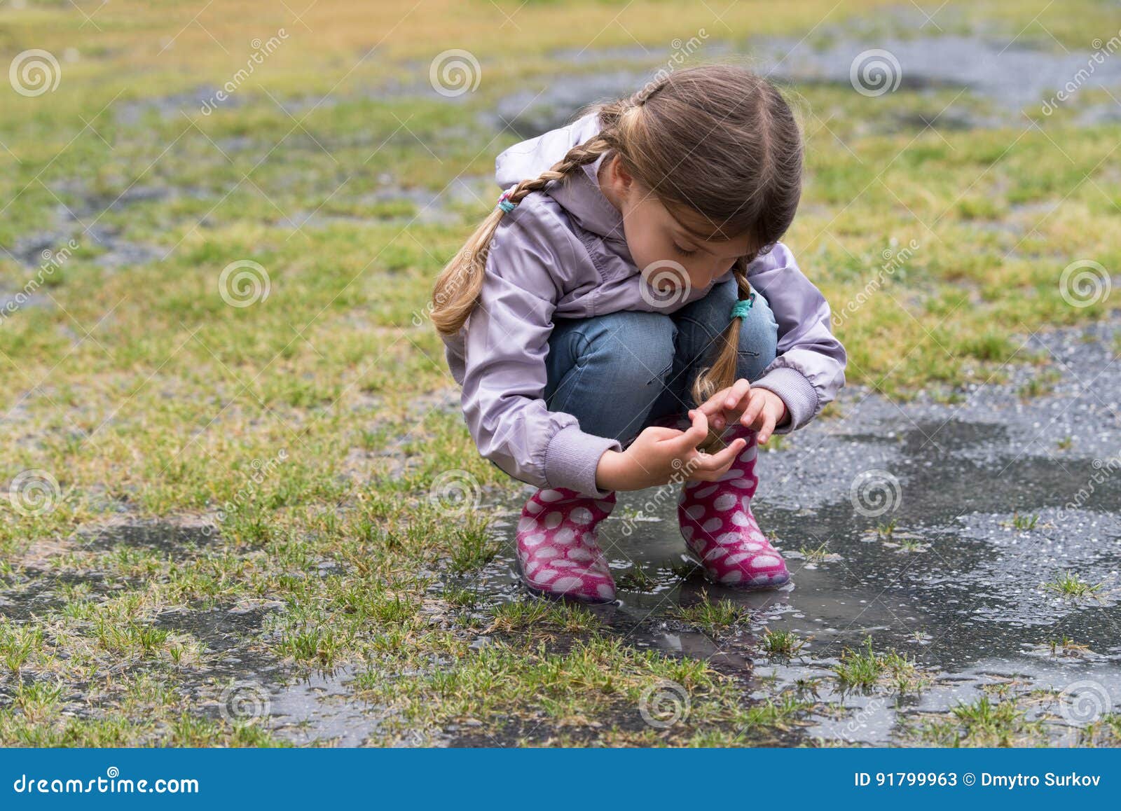 Little Girl Playing in the Rain Stock Image - Image of drop, child ...