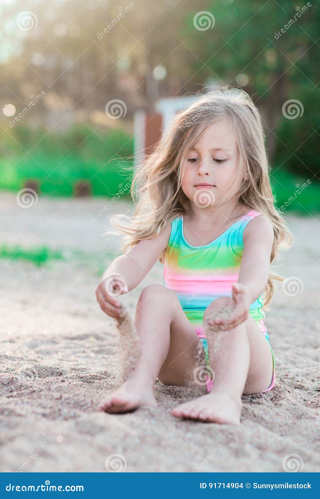Little Girl Playing with Sand Stock Photo - Image of little, person ...