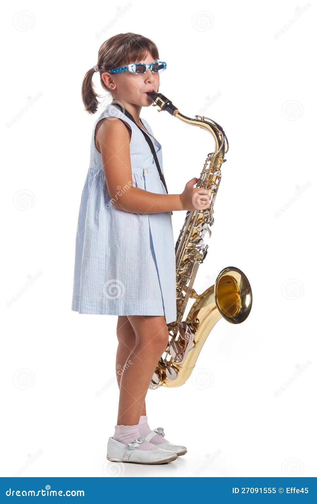 Little Girl Playing Saxophone Stock Image - Image of playful, player ...