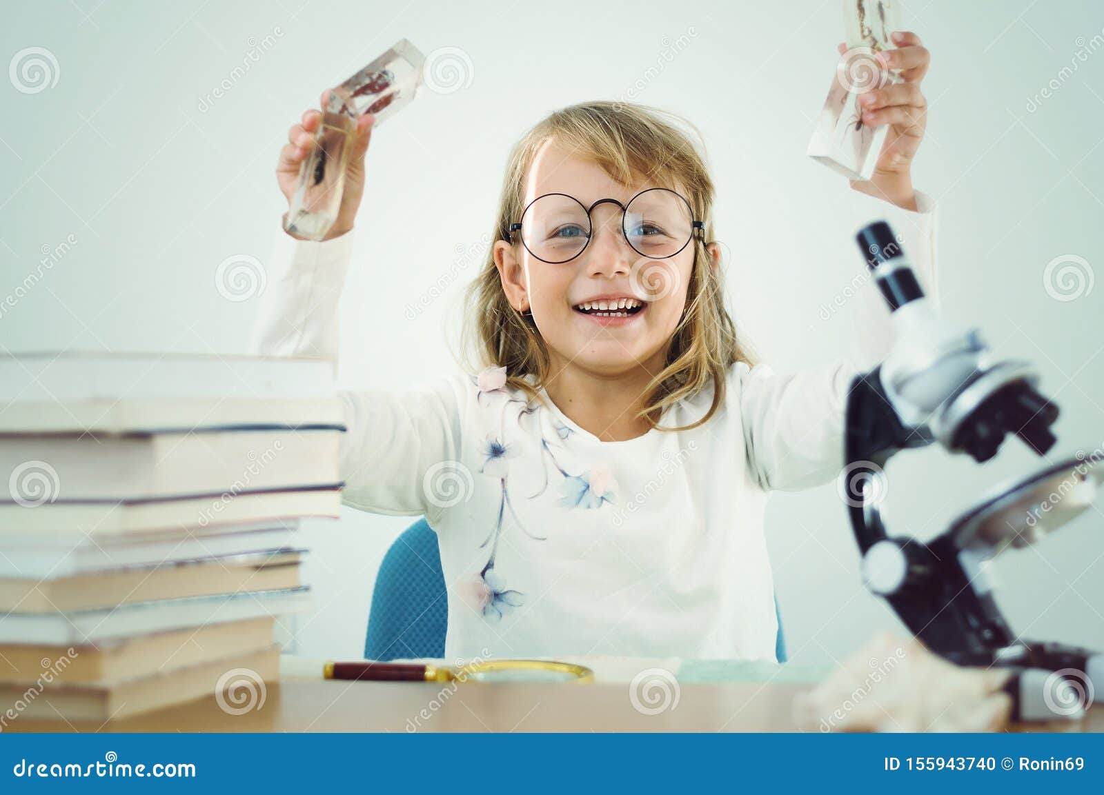 Girl Little Genius of Science Stock Photo - Image of education, child ...