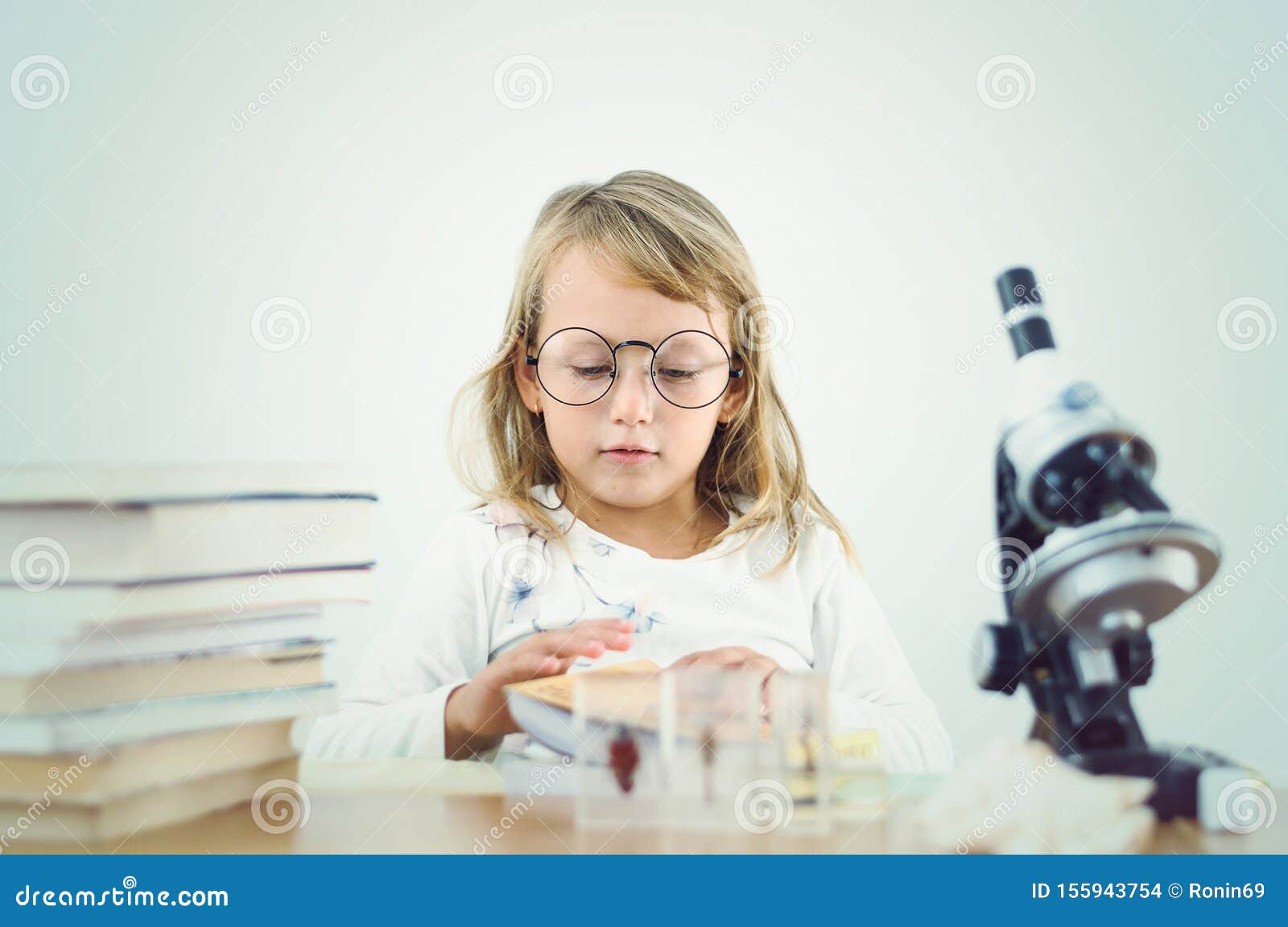 Girl Little Genius of Science Stock Photo - Image of child, looking ...
