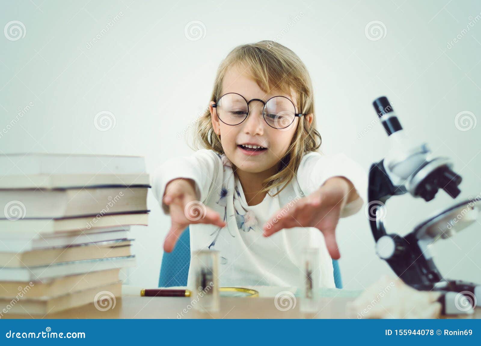 Girl Little Genius of Science Stock Photo - Image of scientific, book ...