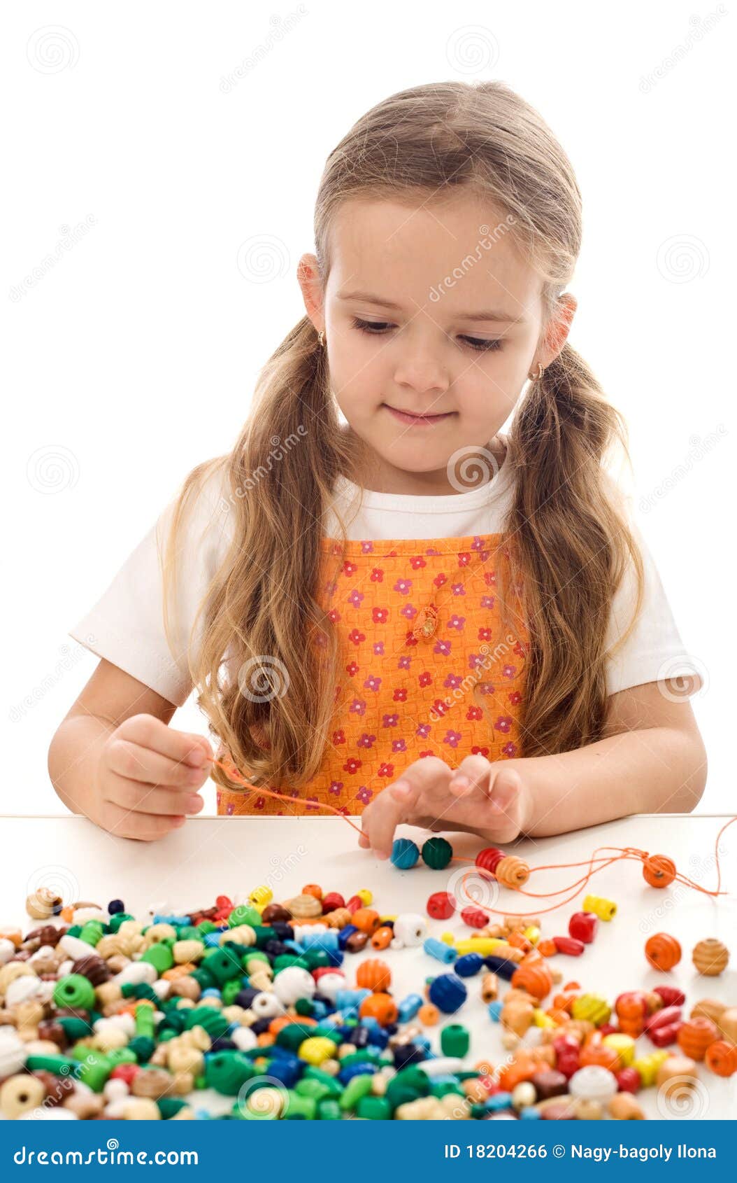 Little Girl Playing with String and Beads Stock Photo - Image of beauty ...