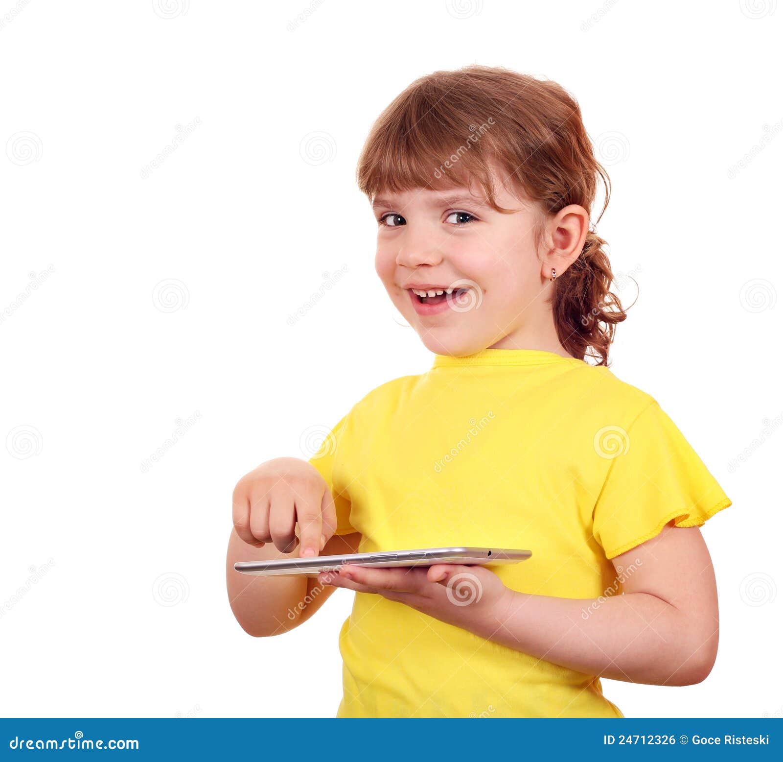 Little Girl Playing with Tablet Pc Stock Photo - Image of computer ...