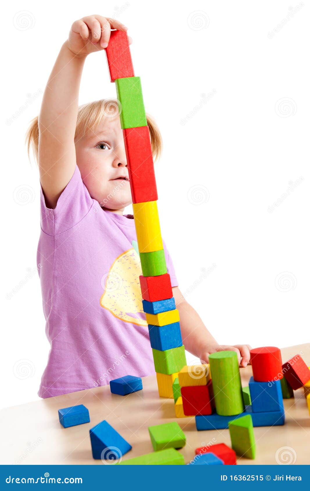 Little Girl Playing with Toy Blocks Stock Image - Image of development ...