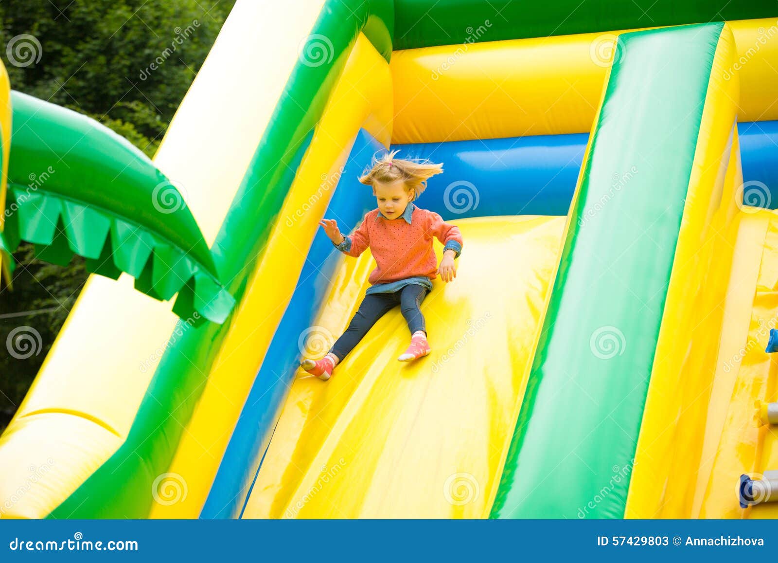 Little Girl Playing on a Trampoline. Stock Image - Image of childhood ...