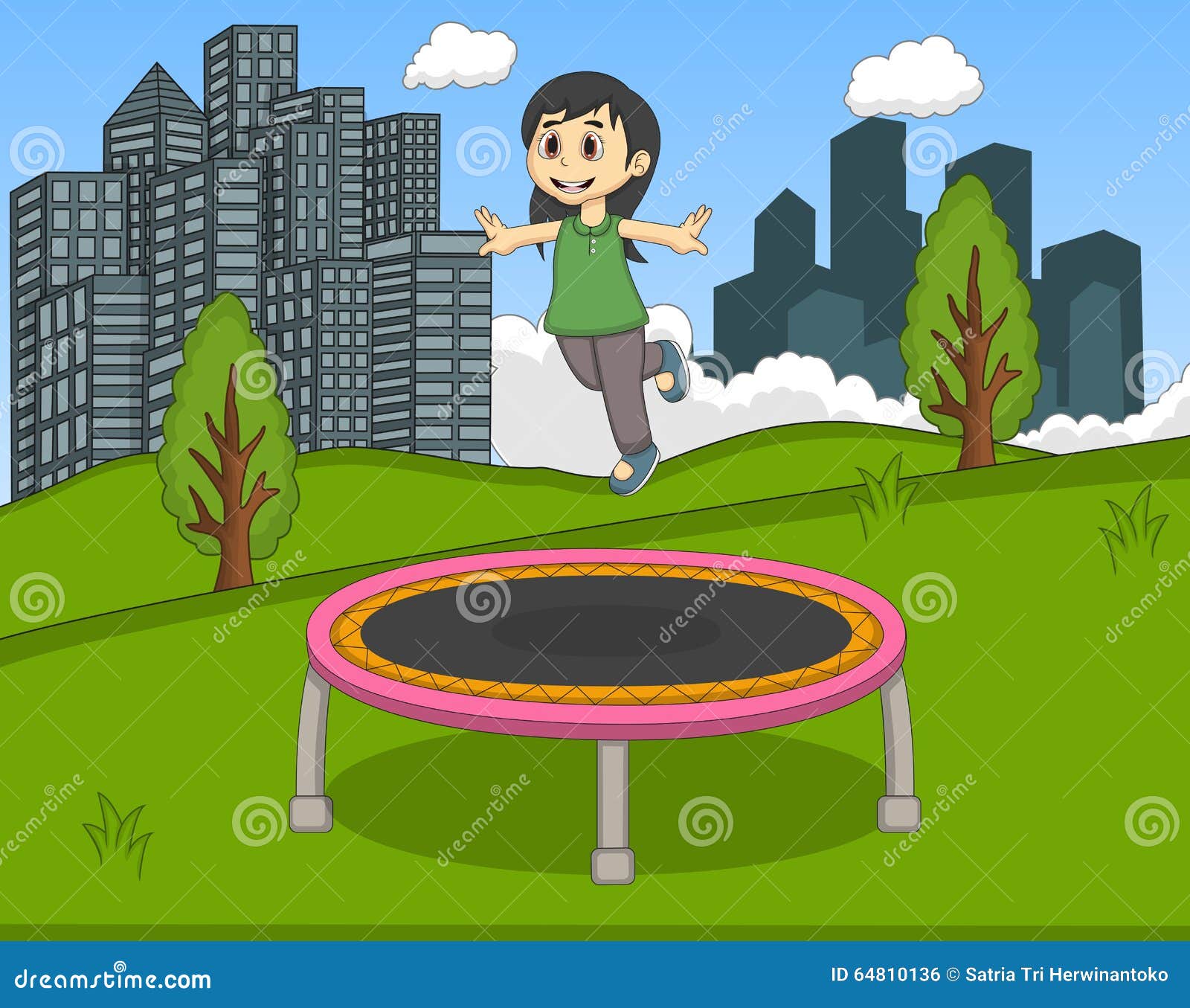 Little Girl Playing Trampoline at the Park Cartoon Stock Vector ... Little Girl Playing Trampoline at the Park Cartoon Stock Vector ...