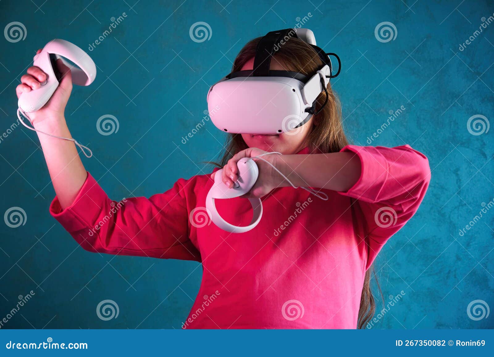 Little Girl Playing with VR Glasses Stock Photo - Image of device ...
