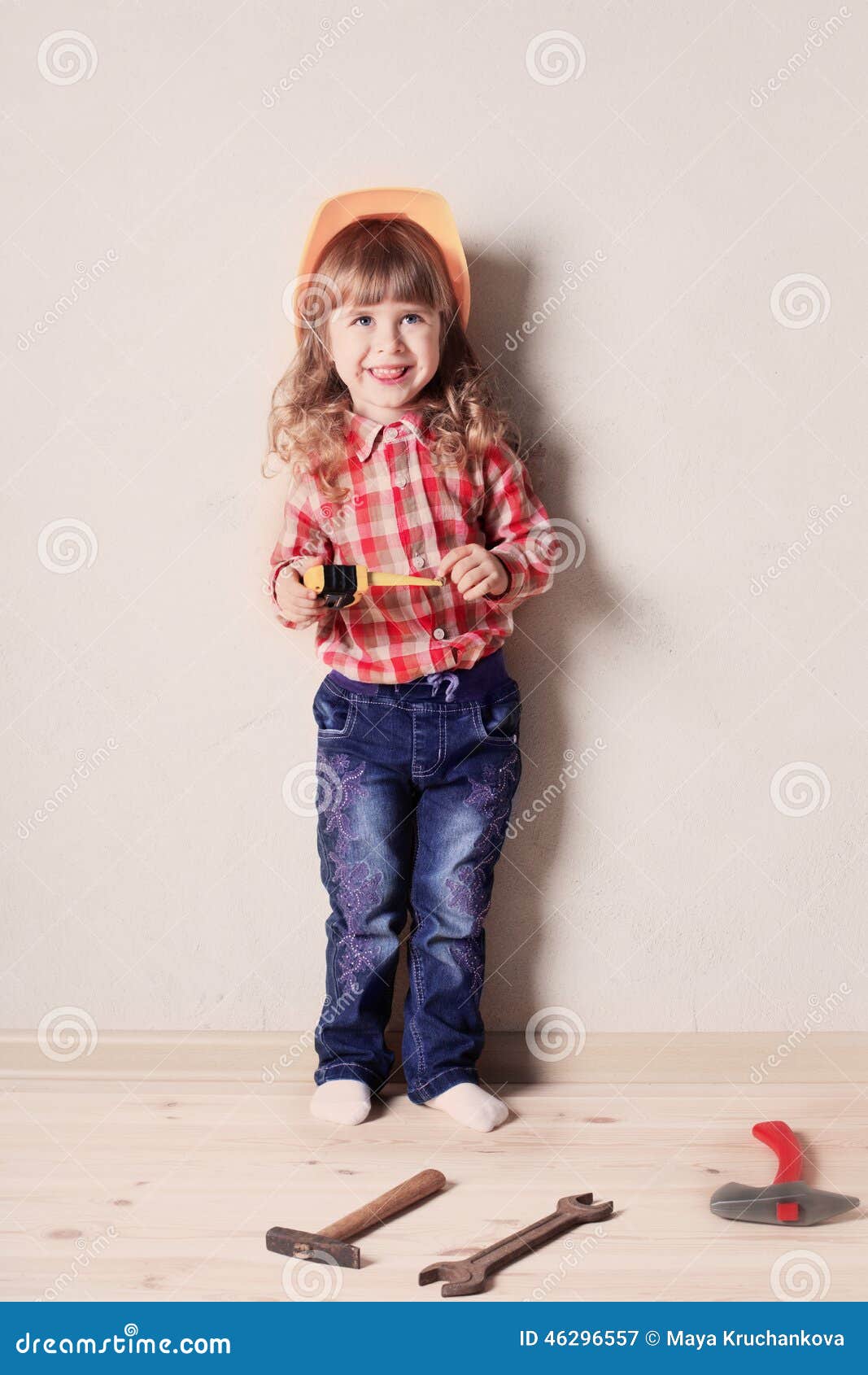 Little Girl Plays in the Builder Stock Image - Image of manufacture ...