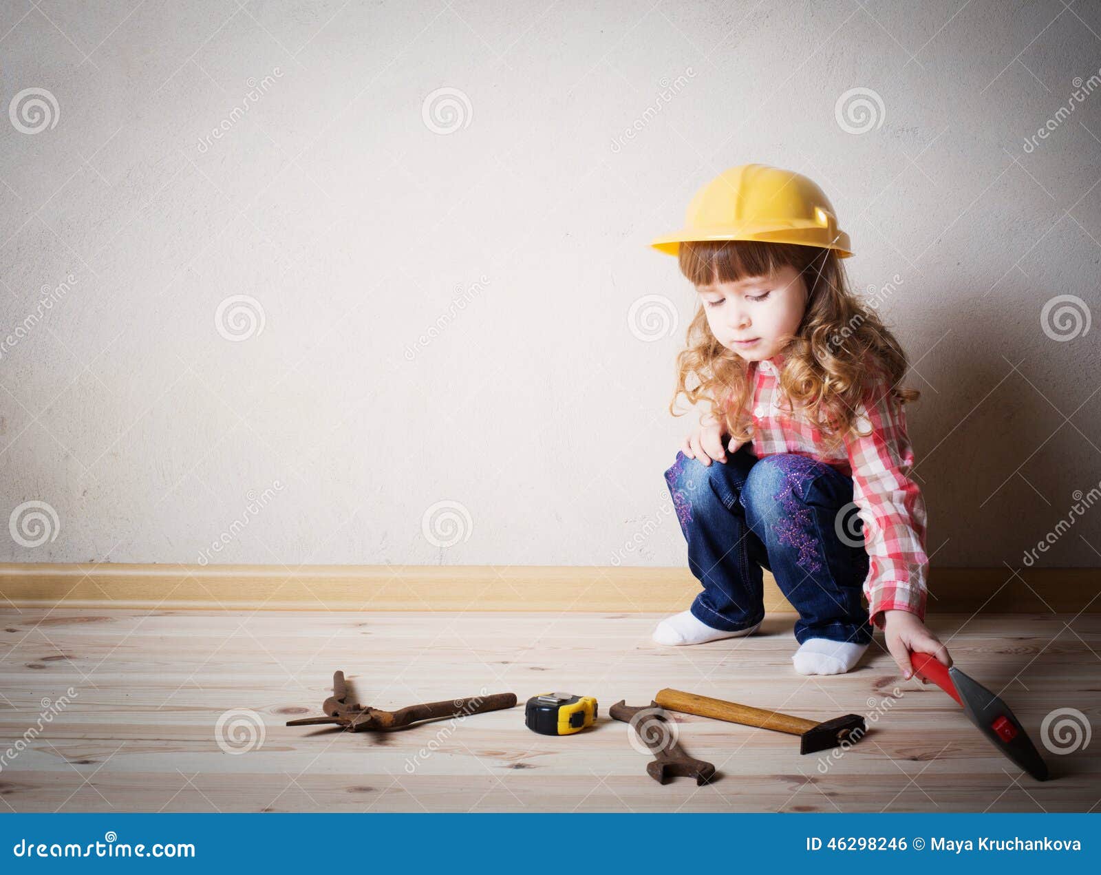 Little Girl Plays in the Builder Stock Photo - Image of plastic ...