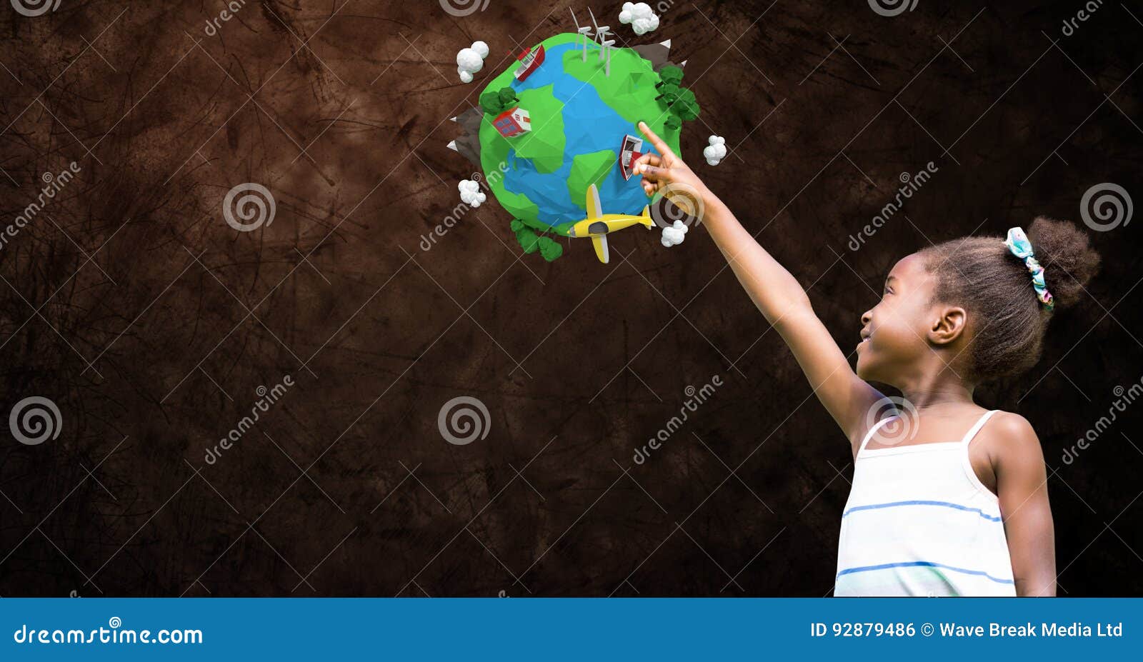 Little Girl Pointing at Low Poly Earth Stock Photo - Image of ...