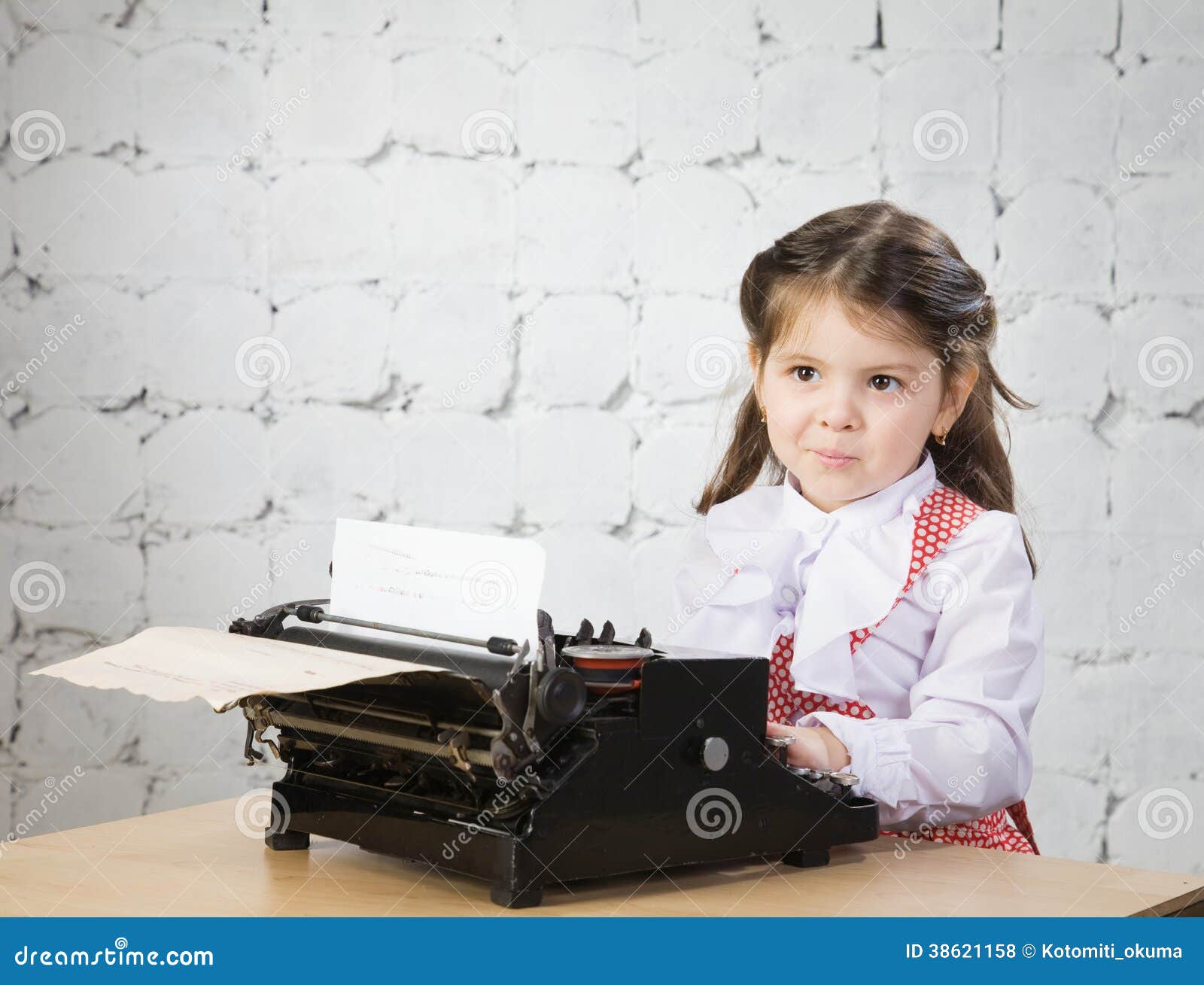 Little Girl Prints on the Ancient Typewriter Stock Photo - Image of ...