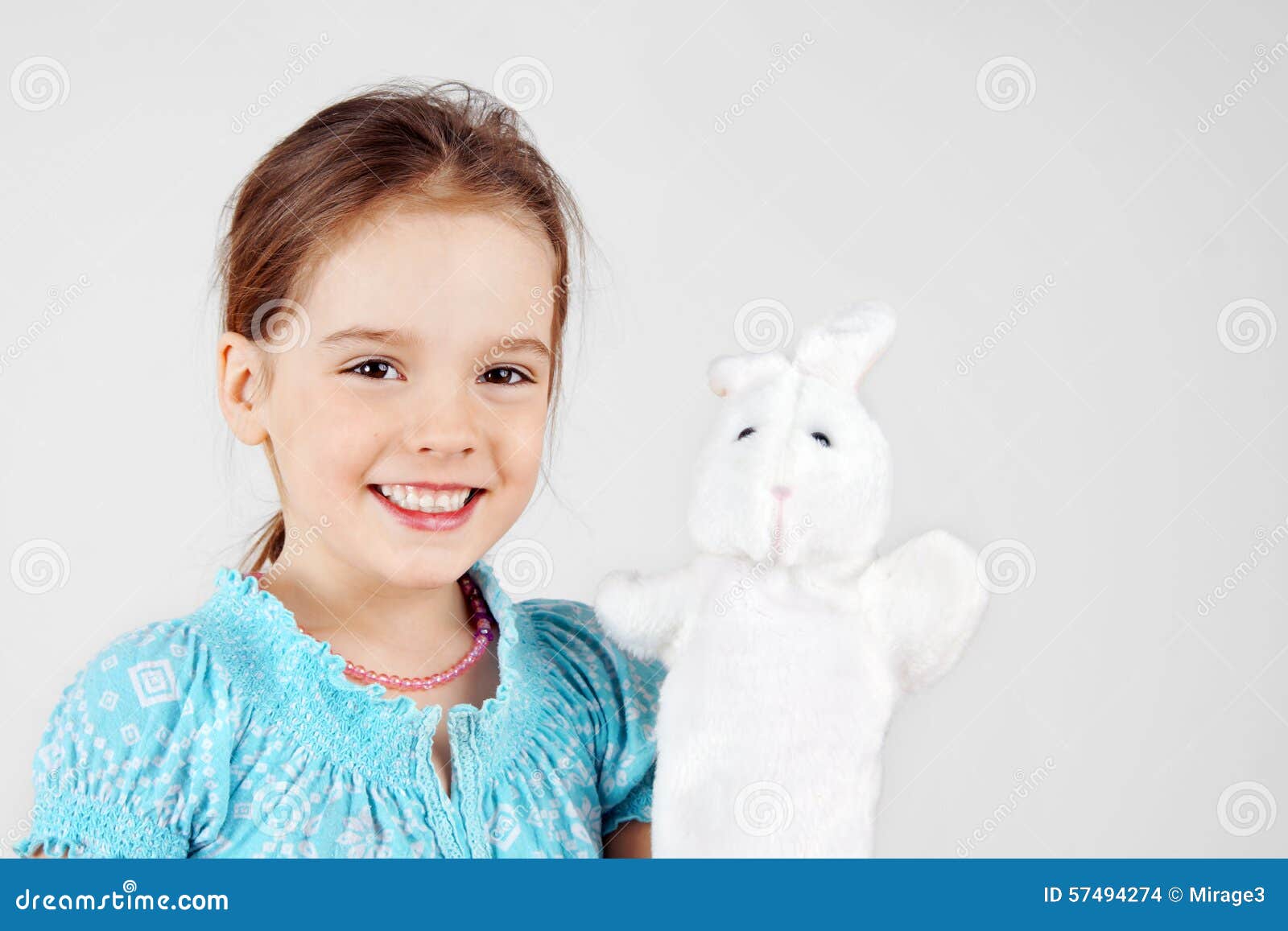 Little girl with puppet stock photo. Image of blue, role - 57494274