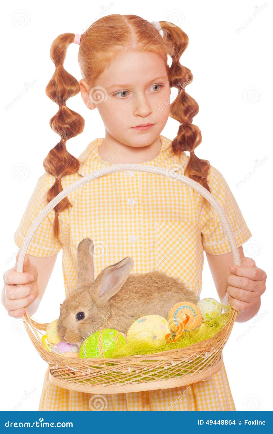 Little Girl with a Rabbit in Basket Easter Eggs Stock Photo - Image of ...