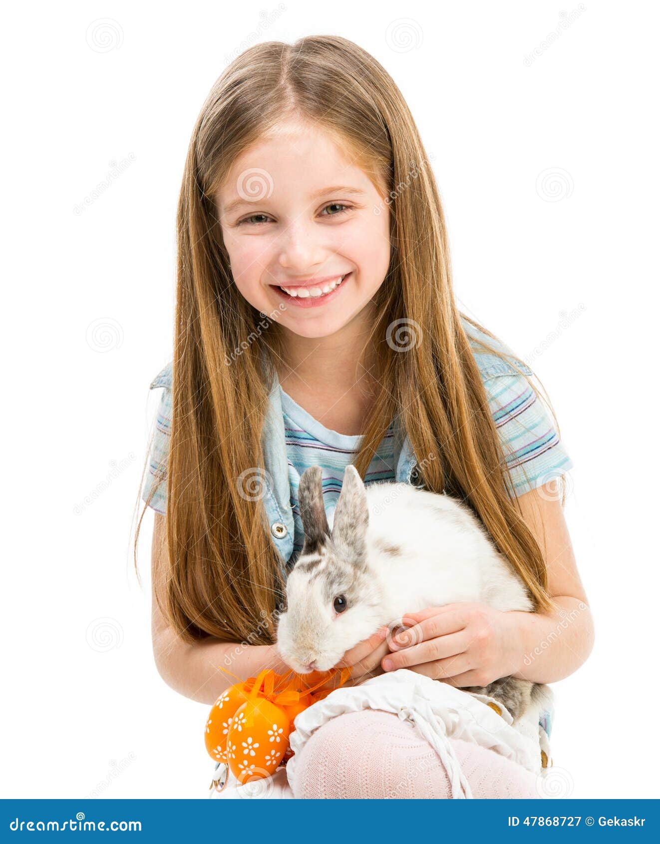 Little girl with rabbit stock image. Image of beautiful - 47868727