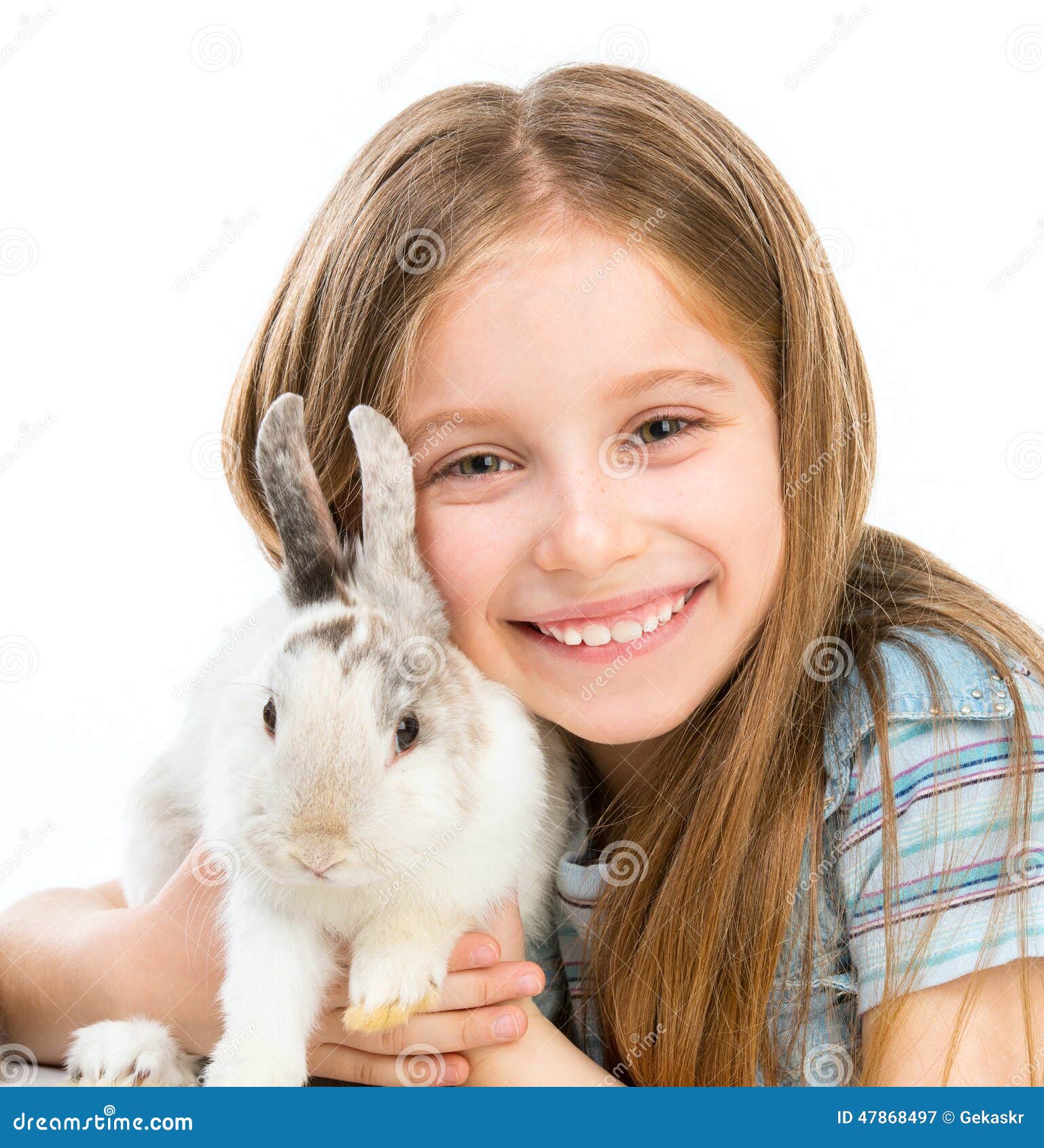 Little girl with rabbit stock image. Image of fluffy - 47868497