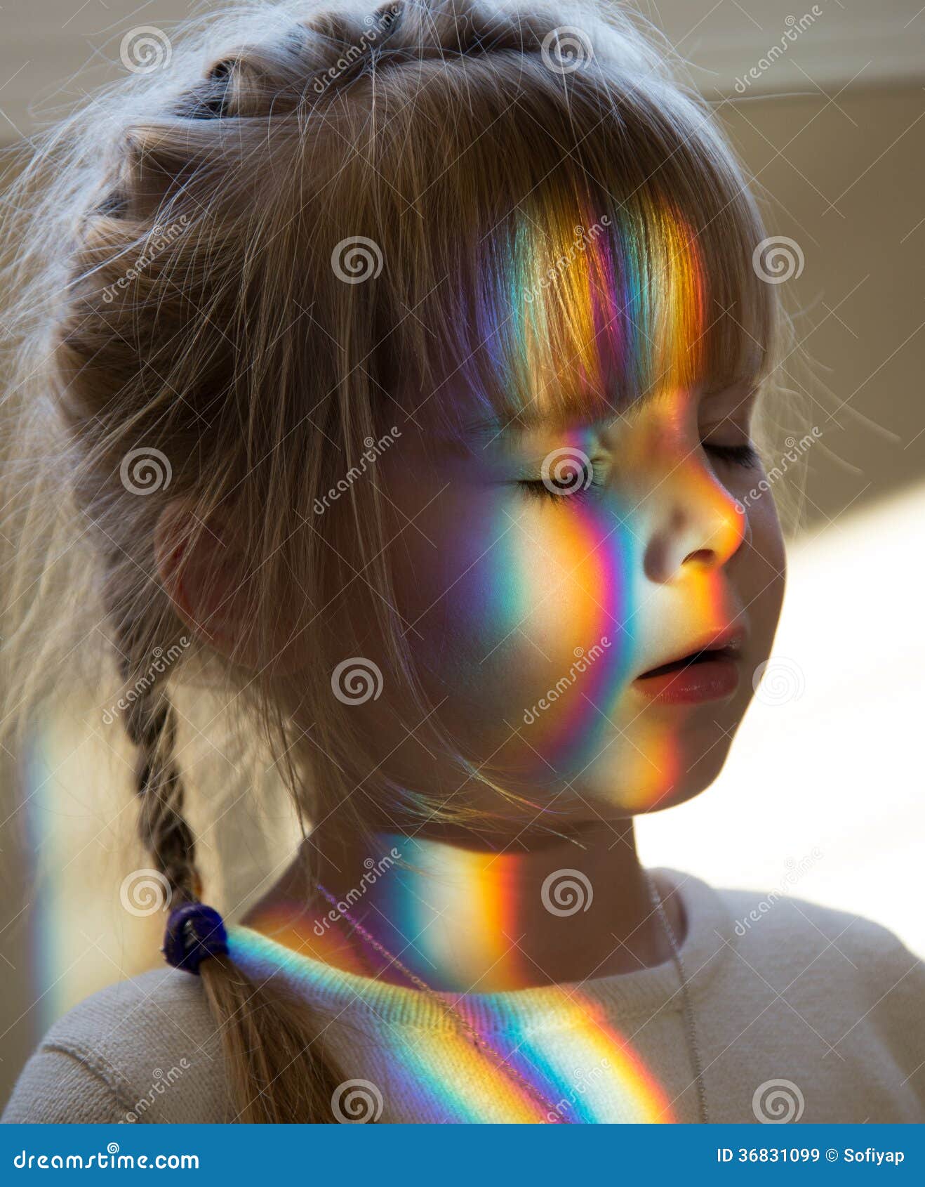 Little girl with rainbow . stock image. Image of child - 36831099