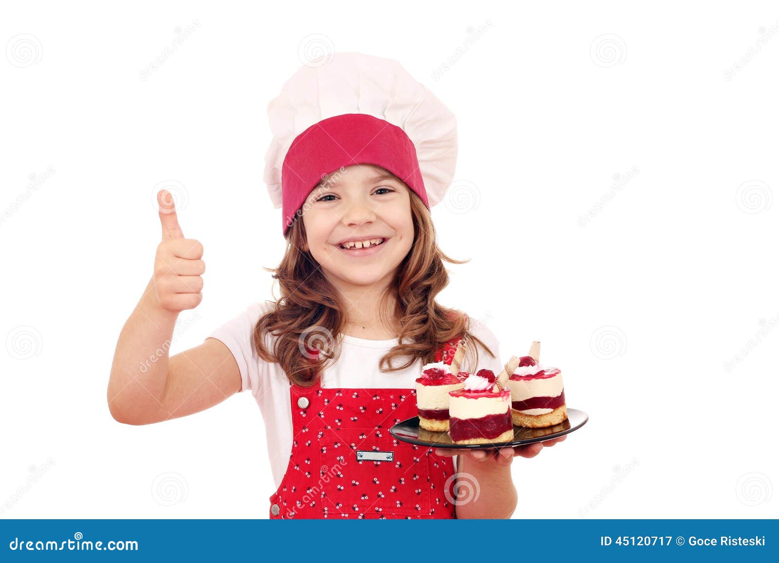Little Girl with Raspberry Cake and Thumb Up Stock Image - Image of ...