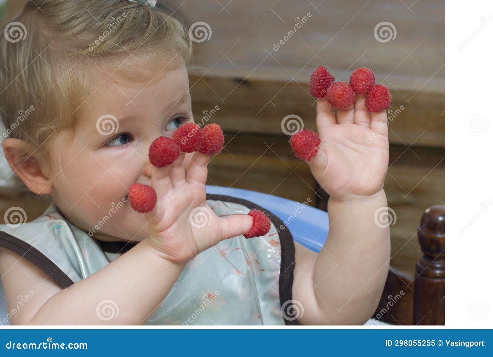 Little Girl with Raspberry on Fingers Stock Image - Image of healthy ...