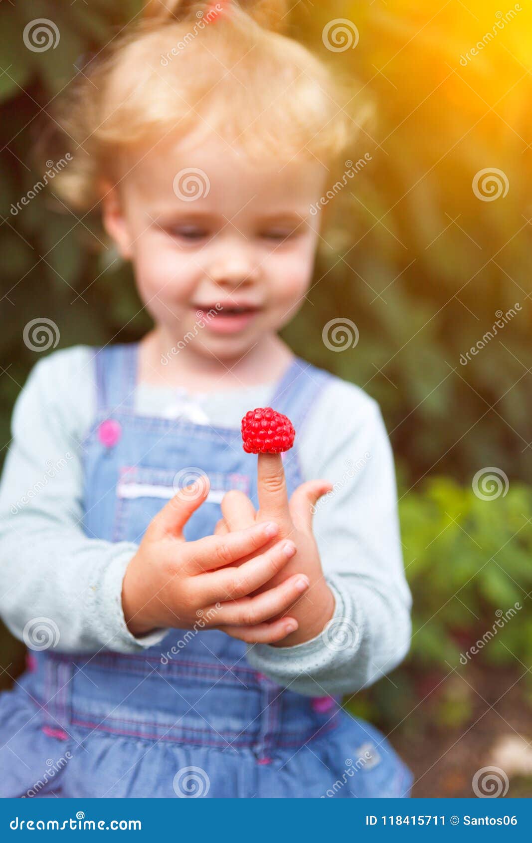 Little Girl with Raspberry on Fingers Stock Image - Image of park ...