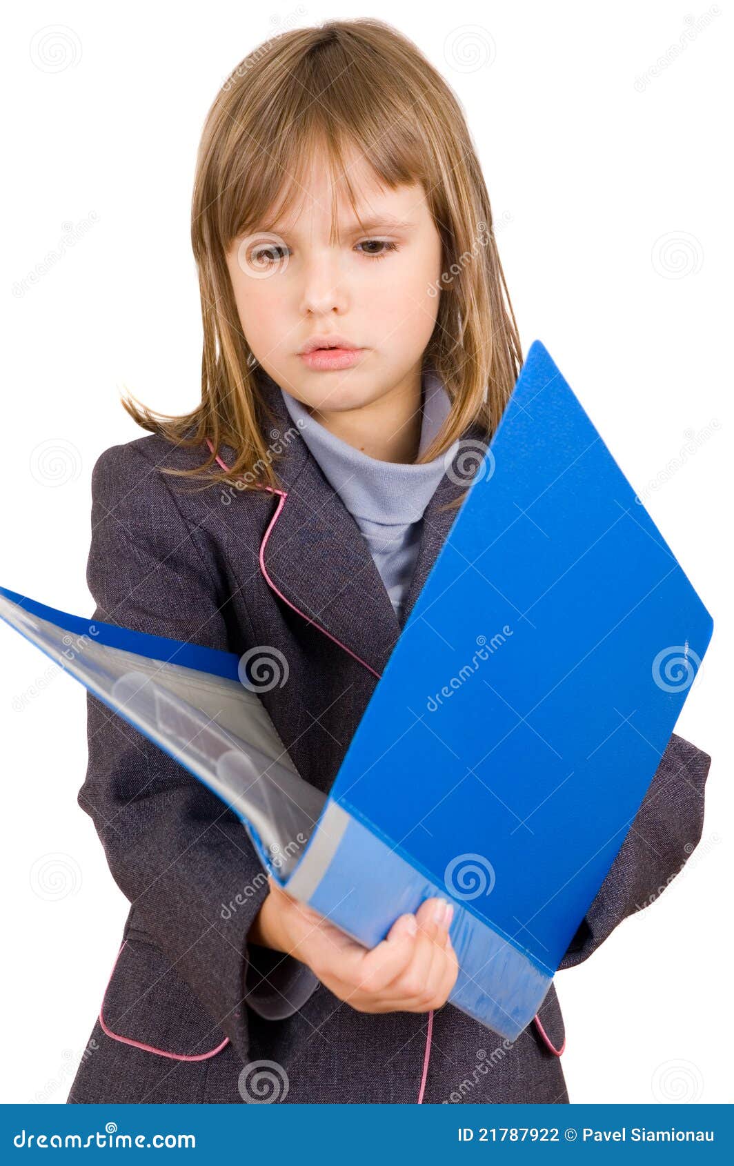 Little Girl Reading from a Big Folder Stock Photo - Image of pretend ...