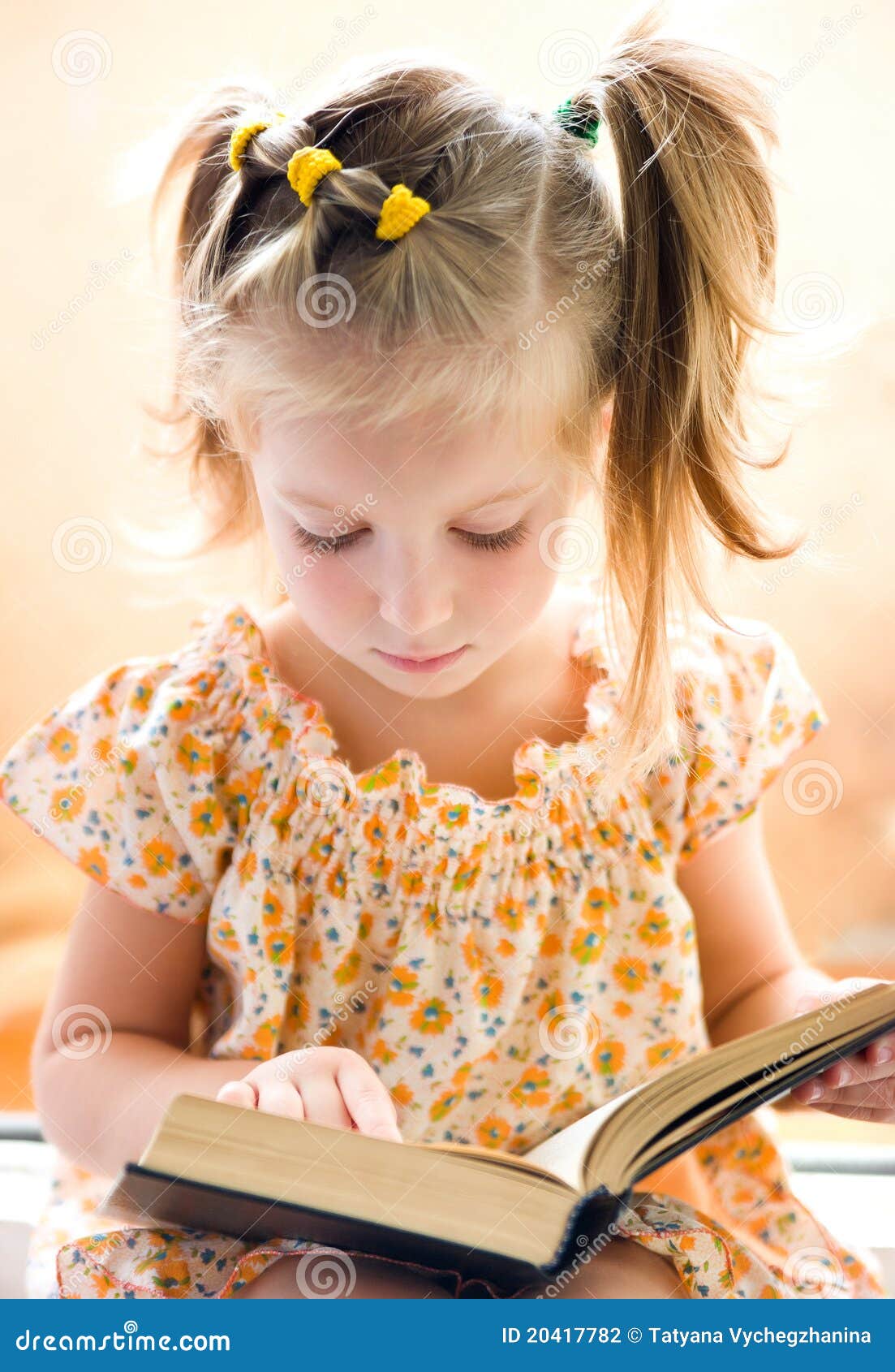 Little girl reading book stock photo. Image of caucasian - 20417782