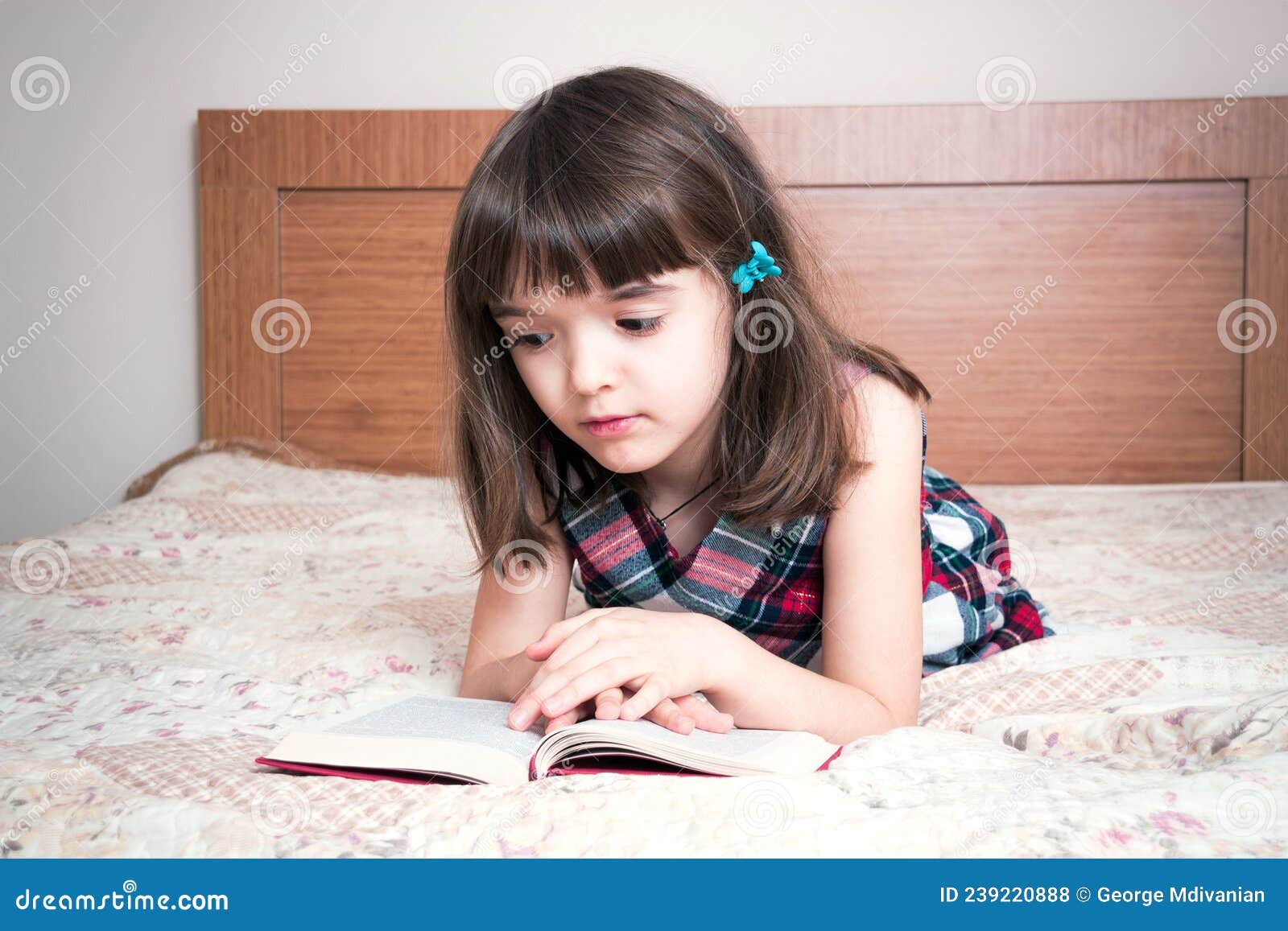 Little girl reading a book stock photo. Image of adorable - 239220888