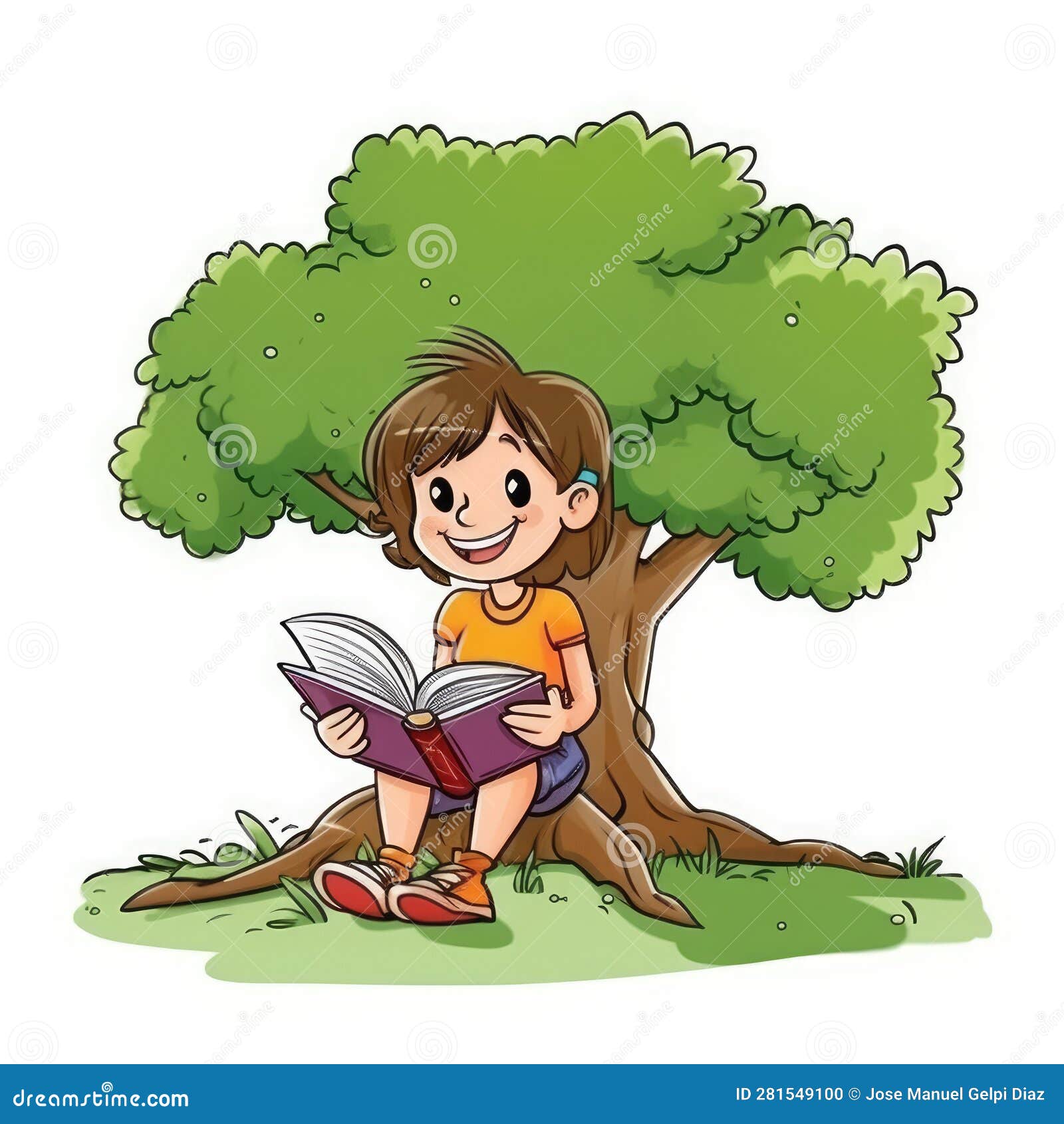 Little Girl Reading a Book Under the Tree. Generative AI Stock ...