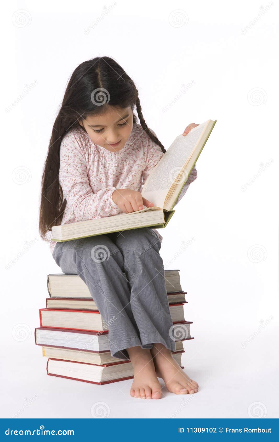 Little Girl is Reading a Large Book Stock Photo - Image of girl ...
