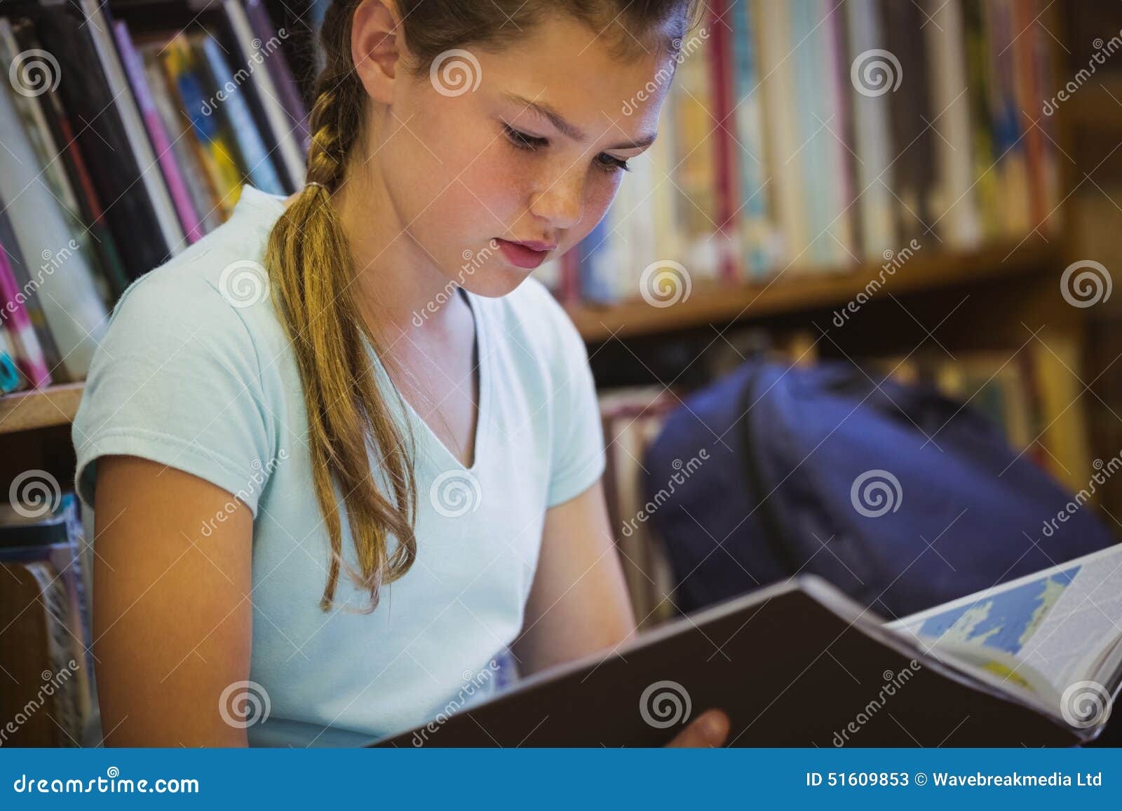 Little Girl Reading on Library Floor Stock Image - Image of class ...