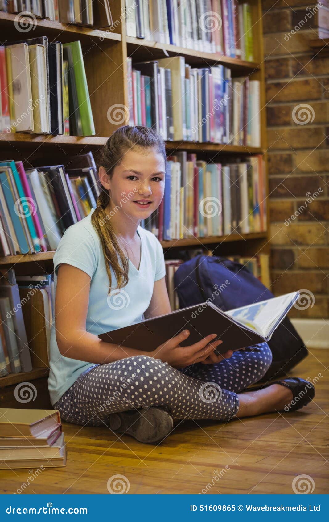 Little Girl Reading on Library Floor Stock Image - Image of knowledge ...