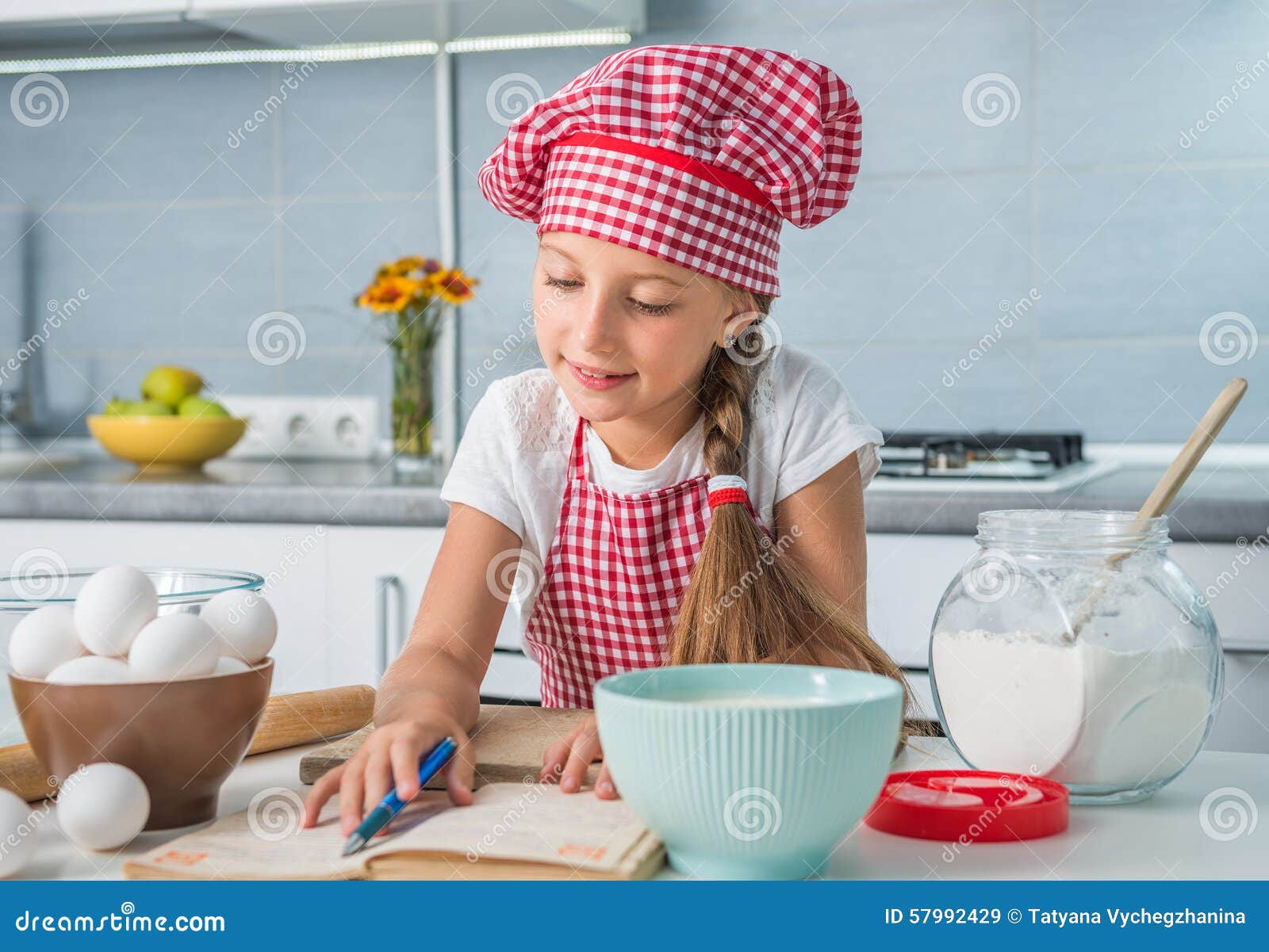 Little Girl Reading a Recipe Stock Image - Image of culinary, cooking ...
