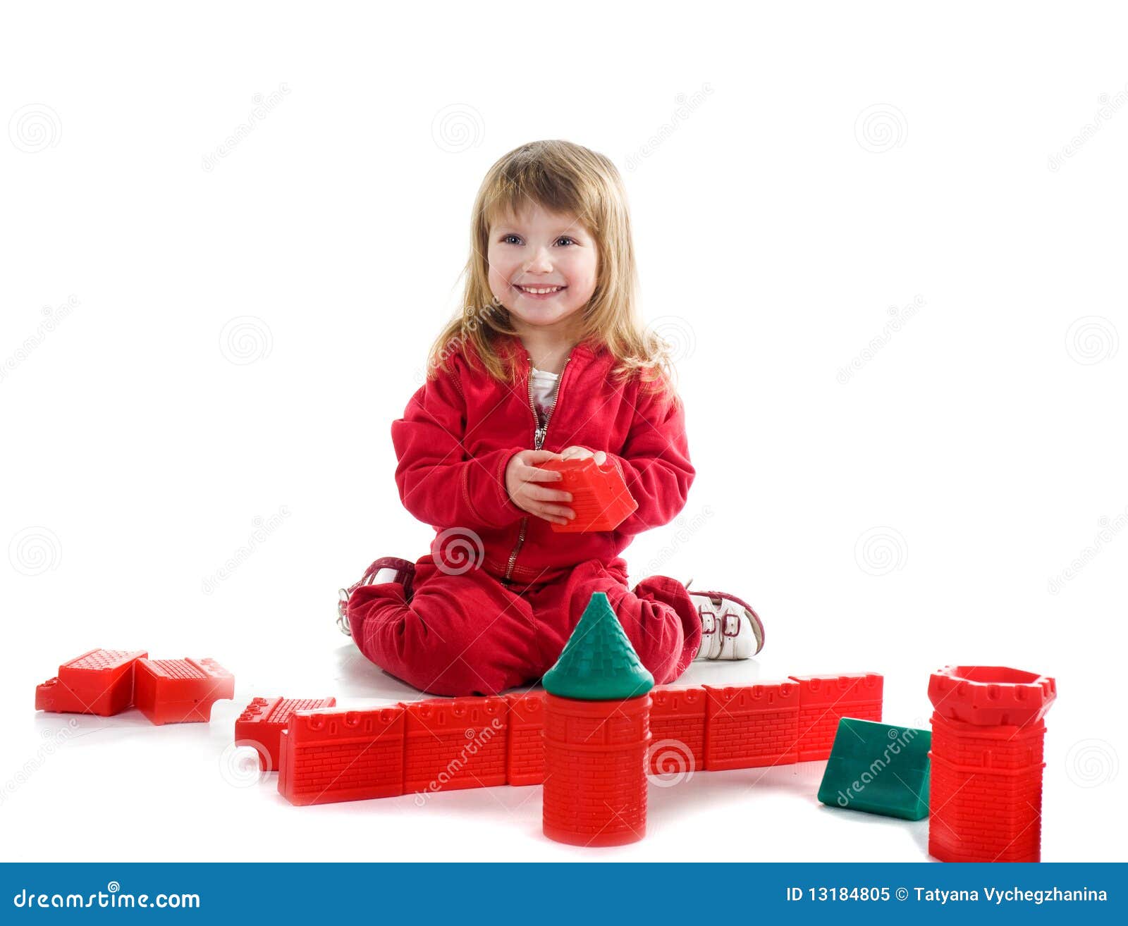 Little Girl with Red Blocks Stock Image - Image of activity, house ...