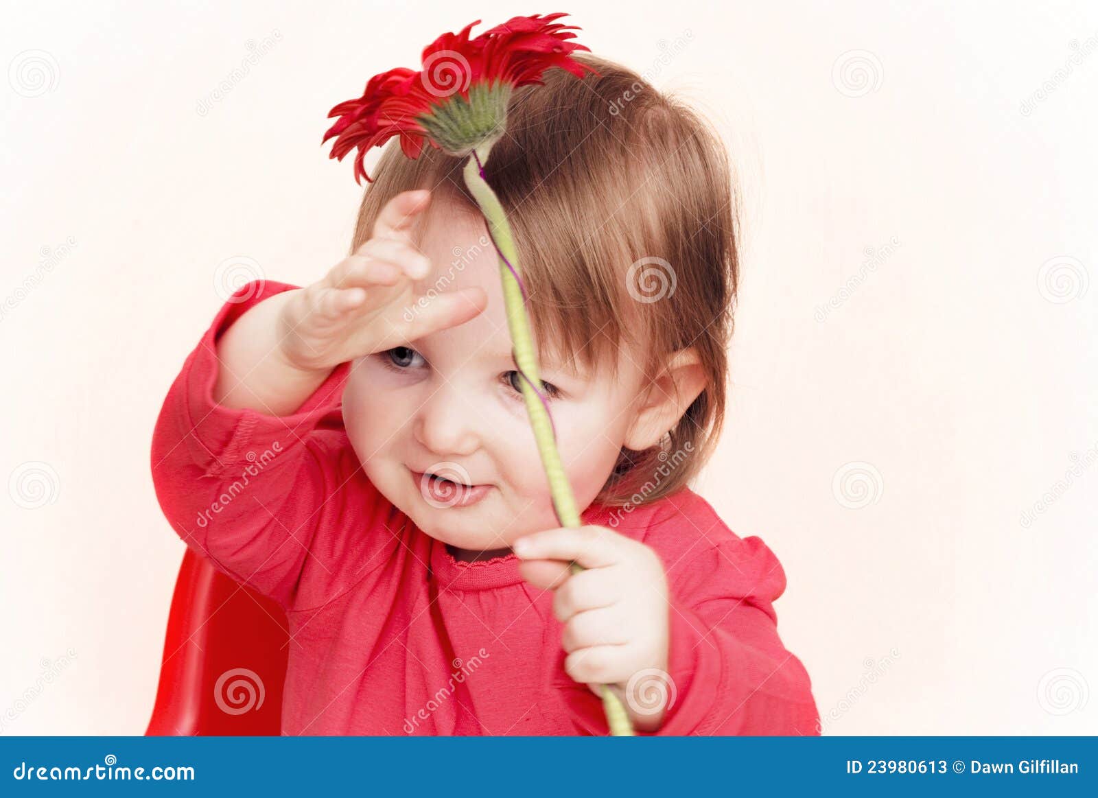 Little Girl with Red Flower Stock Image - Image of colour, pretty: 23980613