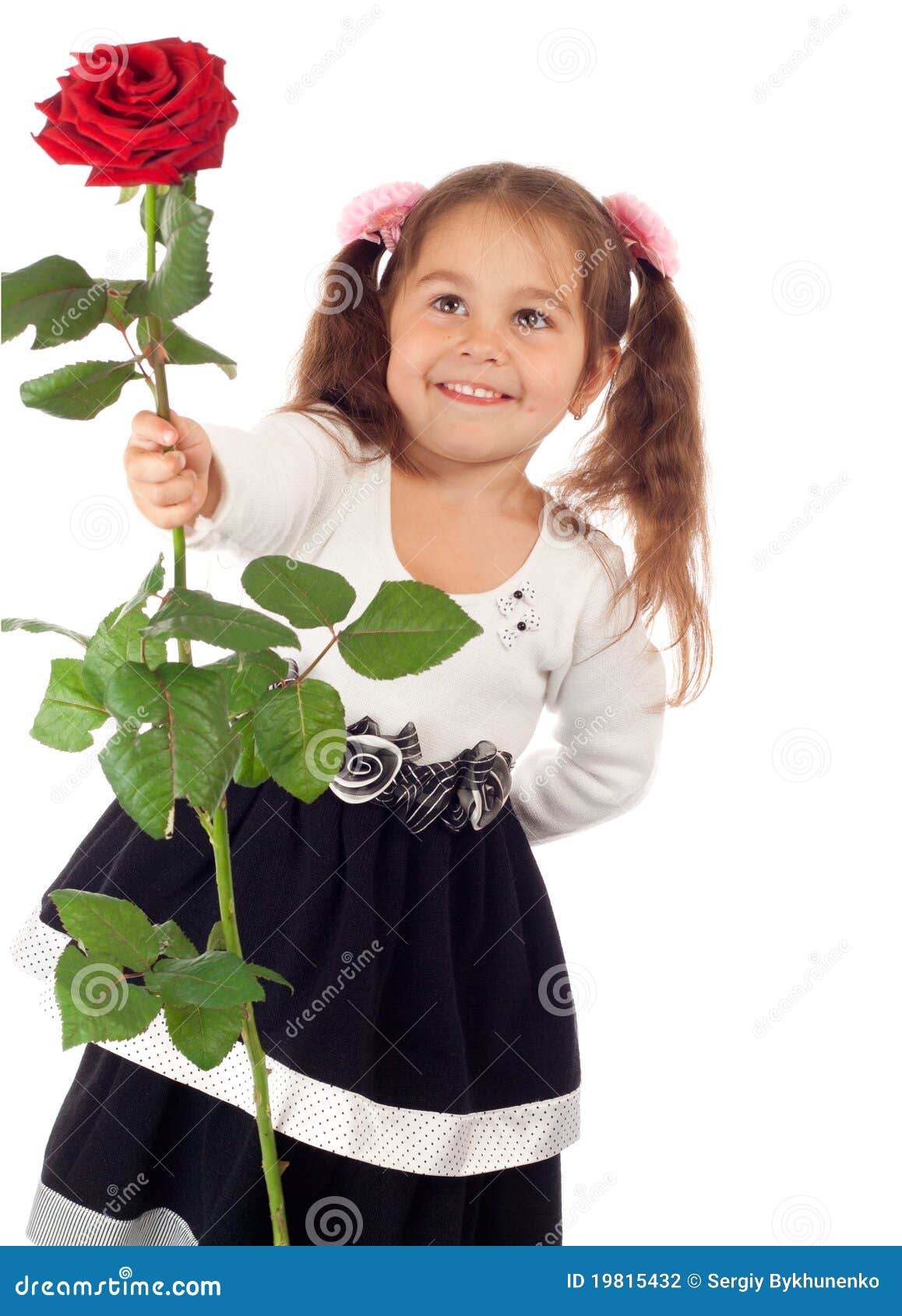 Little girl with red rose stock photo. Image of isolated - 19815432