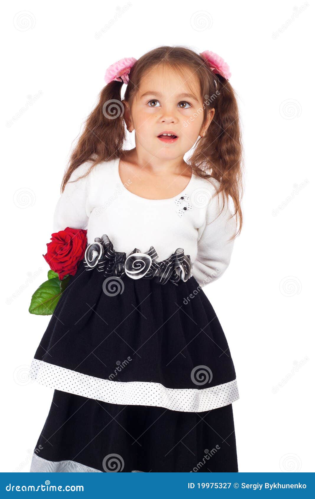 Little girl with red rose stock image. Image of isolated - 19975327