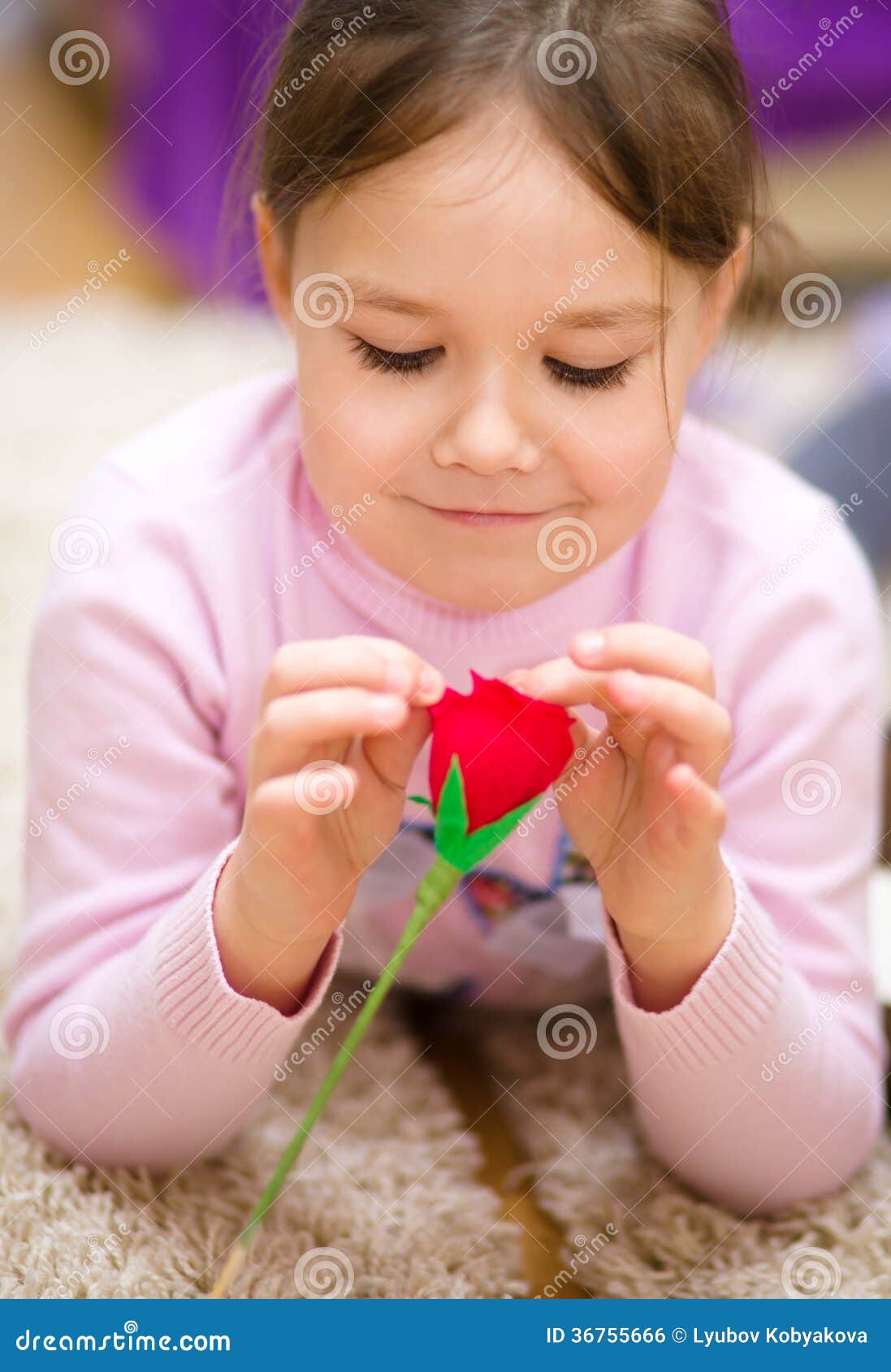 Little girl with red rose stock photo. Image of people - 36755666
