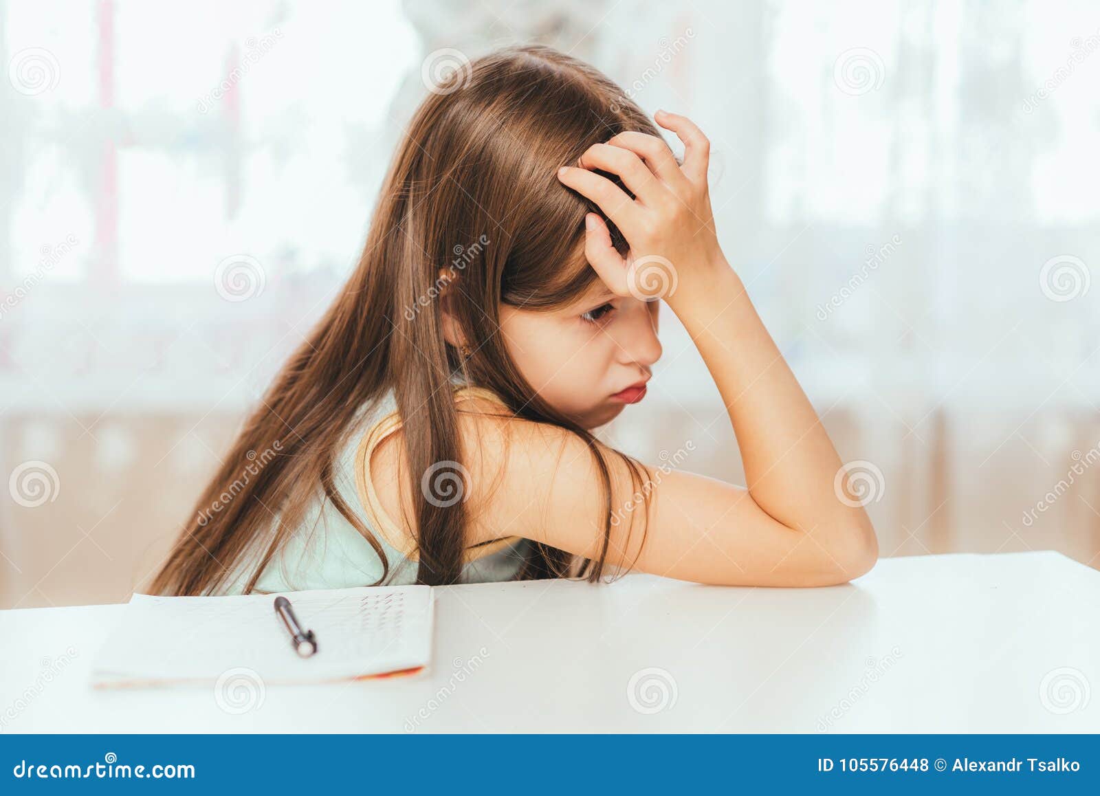 A Little Girl Refuses To Do Homework at Home Stock Photo - Image of ...