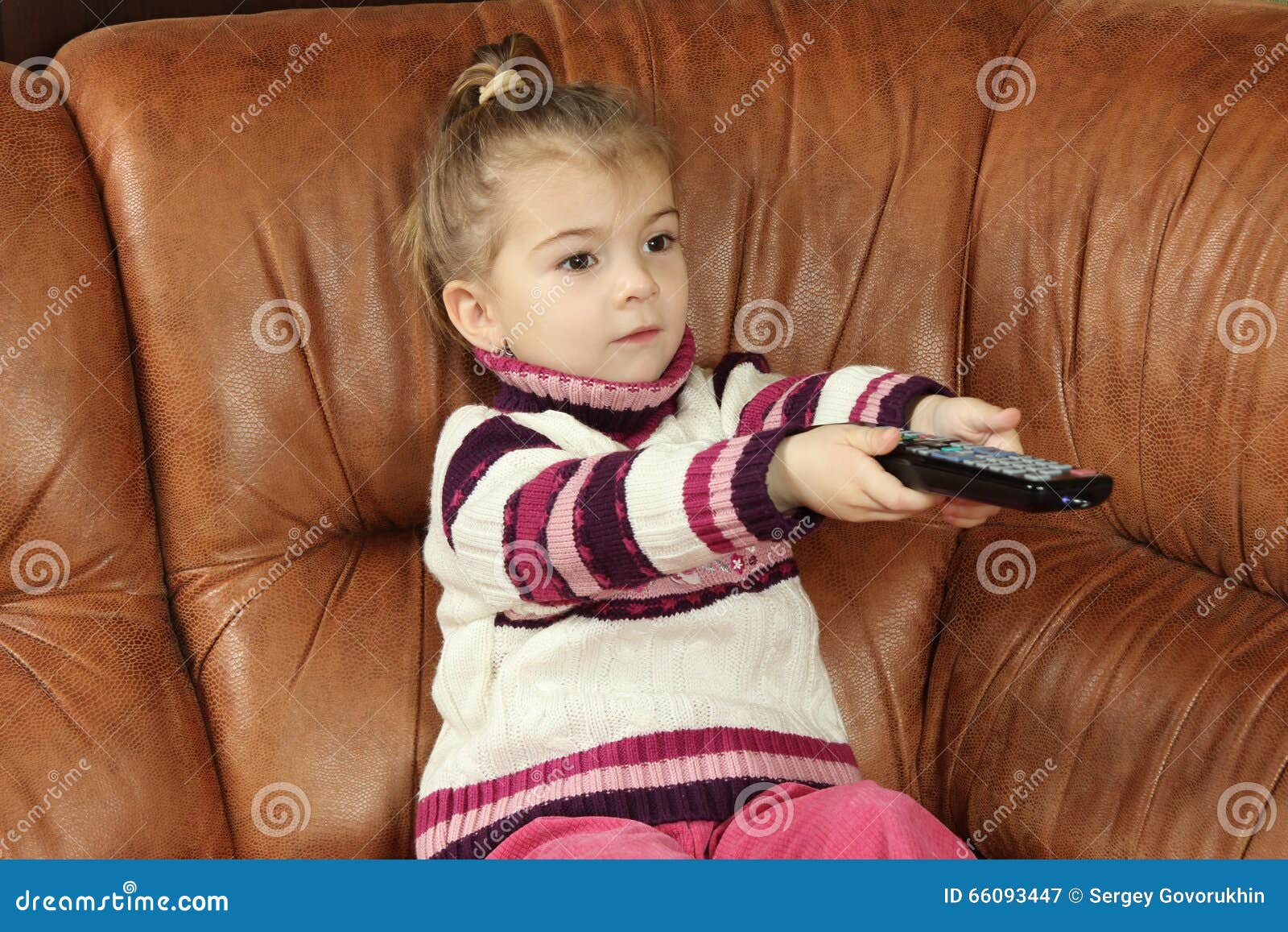 Little Girl with Remote Control in Hands Stock Image - Image of panel ...