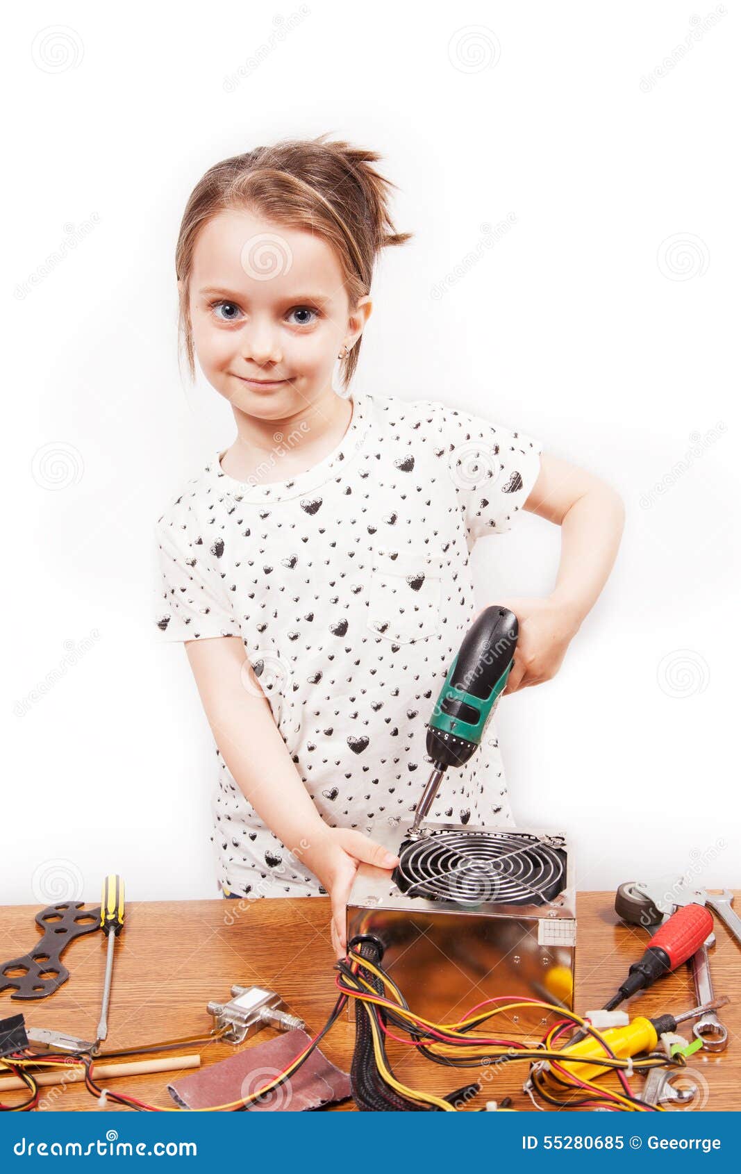 Little Girl Repair a Computer Component Stock Image - Image of hardware ...