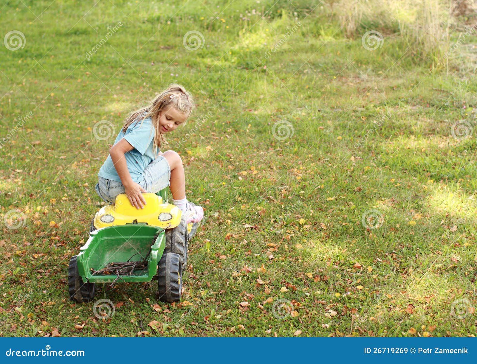 Toy For Children. Toy Tractor On Green Background . Green Tractor ...