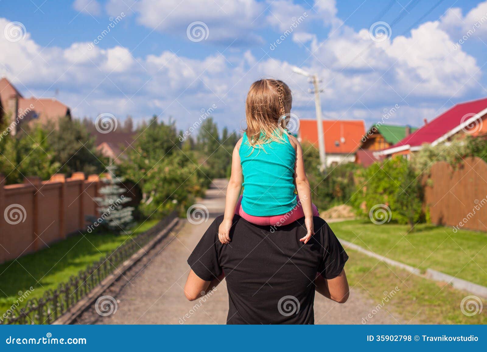 Little Girl Riding on Young Dad Outdoors Stock Photo - Image of infant ...