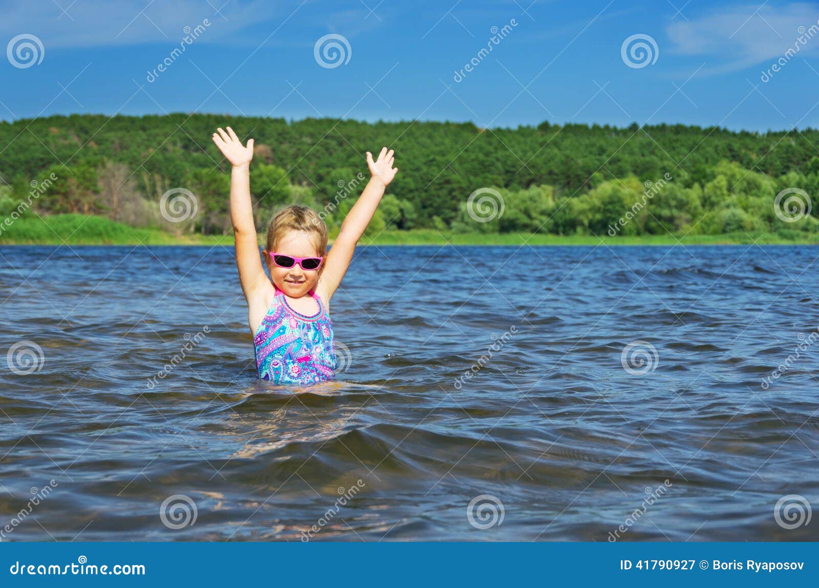 Little girl at river stock image. Image of person, lake - 41790927