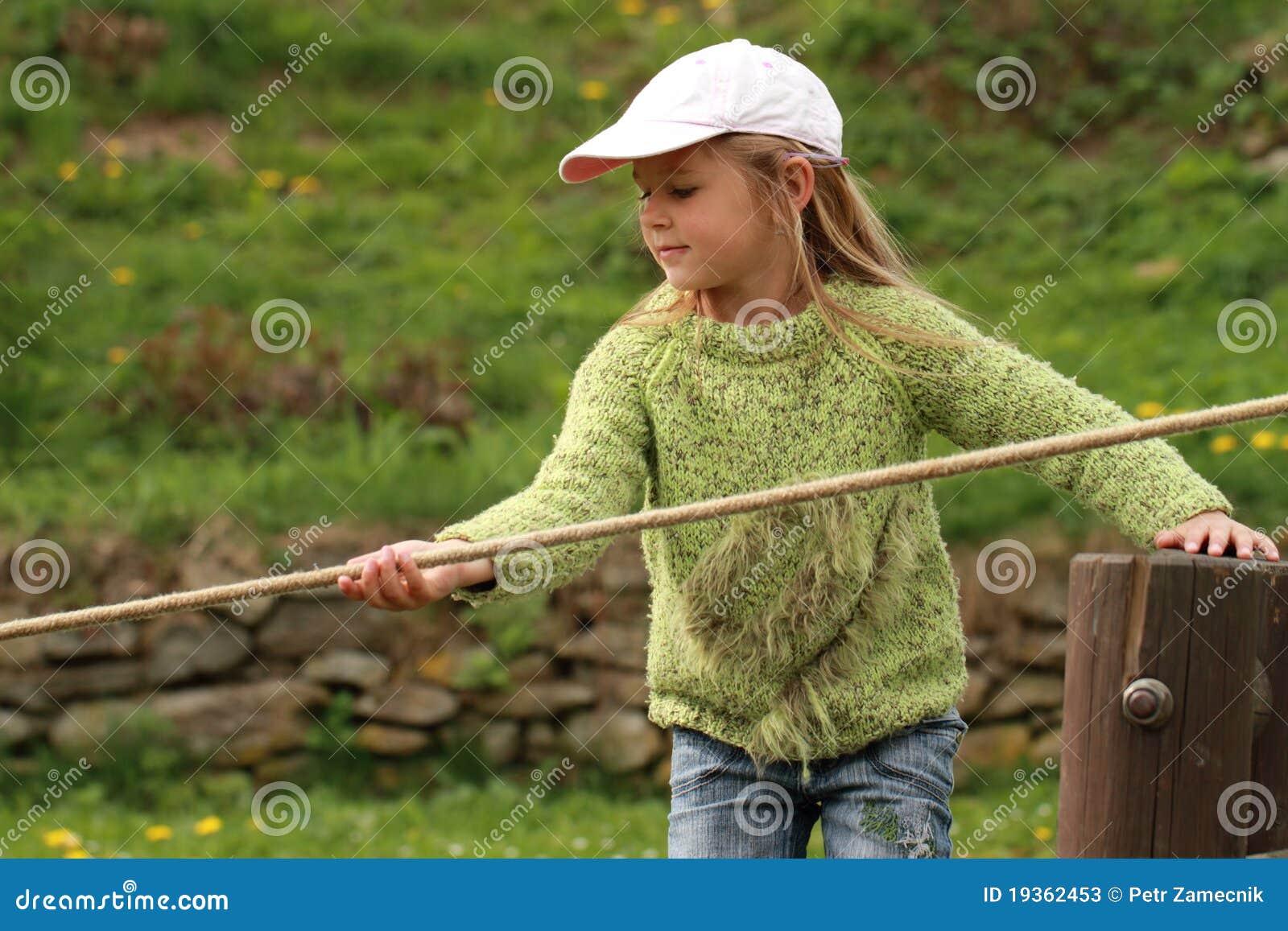 Little girl with a rope stock image. Image of rope, wooden - 19362453